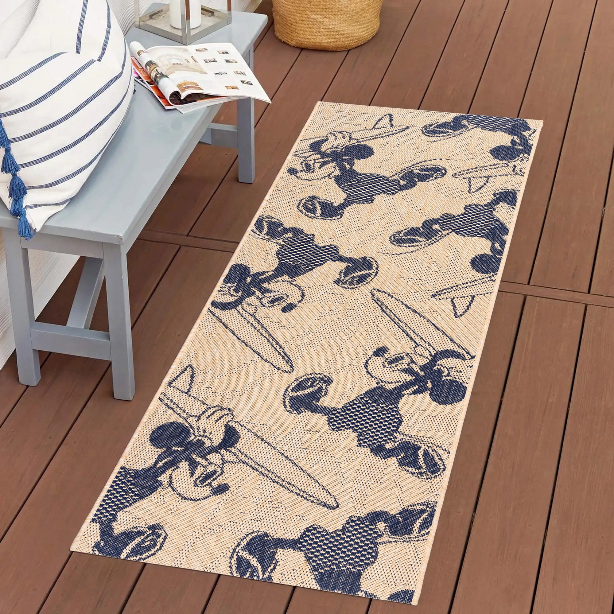 Disney Outdoor Surfing Coastal Animal Print Sand/Navy Area Rug, 2x6 ...