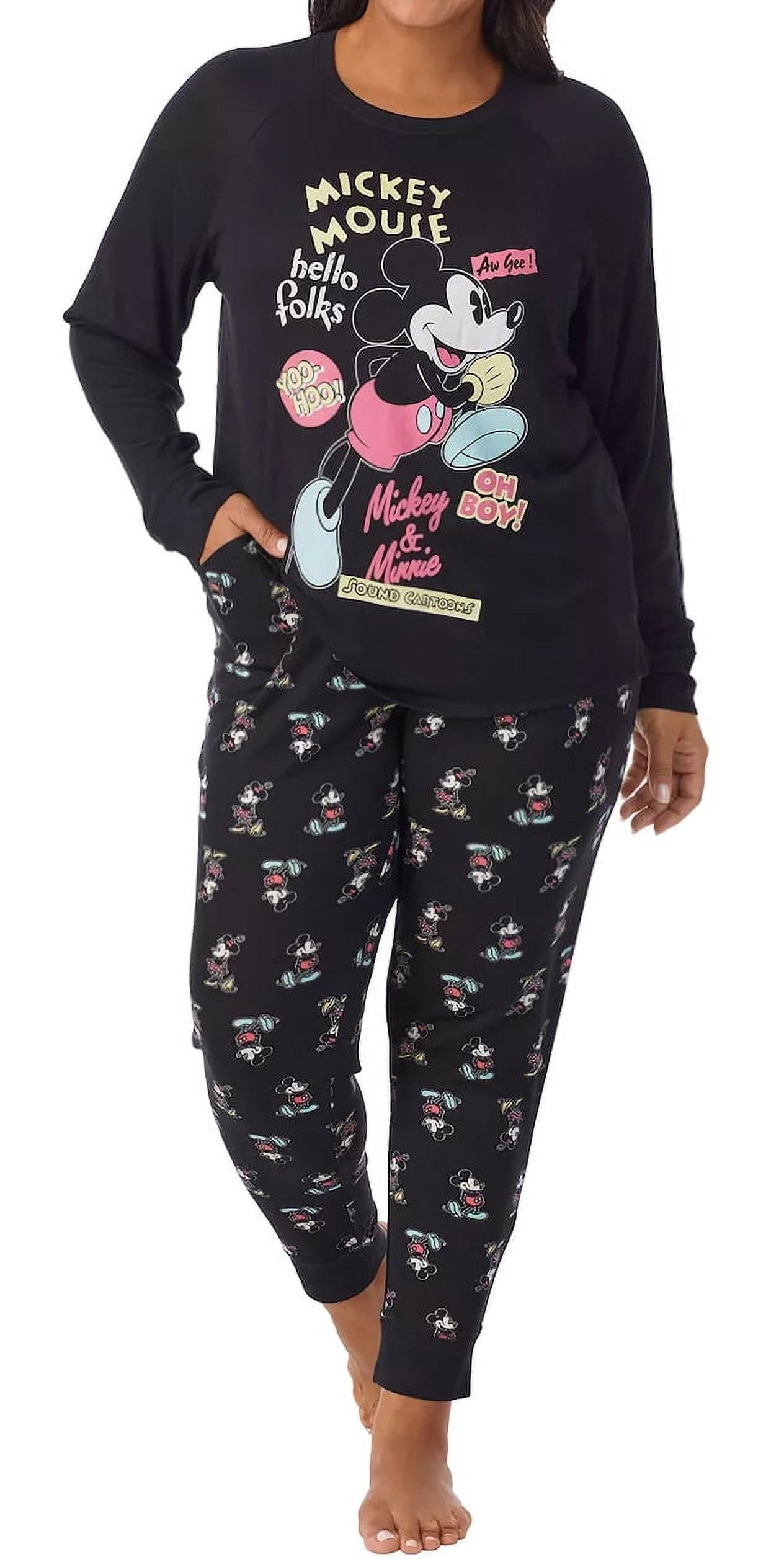 Disney Pajamas Women's Mickey & Minnie Mouse Sound Cartoons 2pc Long ...
