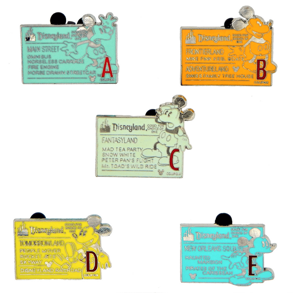 Disney Park Trade Pins "Tickets" Set - A, B, C, D, E - 5 Total Trading ...