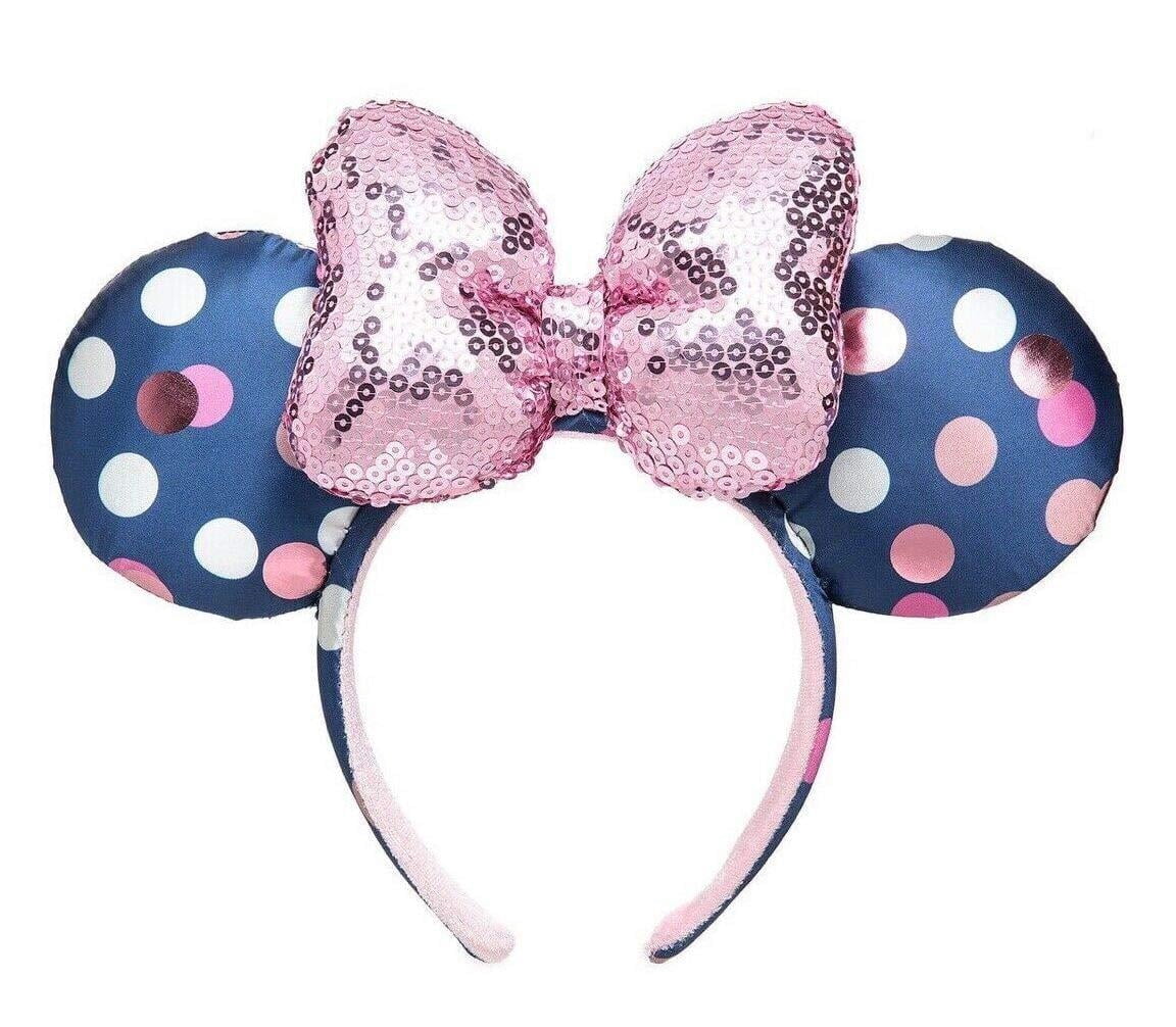 Disney Parks Minnie Mouse Navy Blue Polka Dot Ears Pink Sequin Bow ...