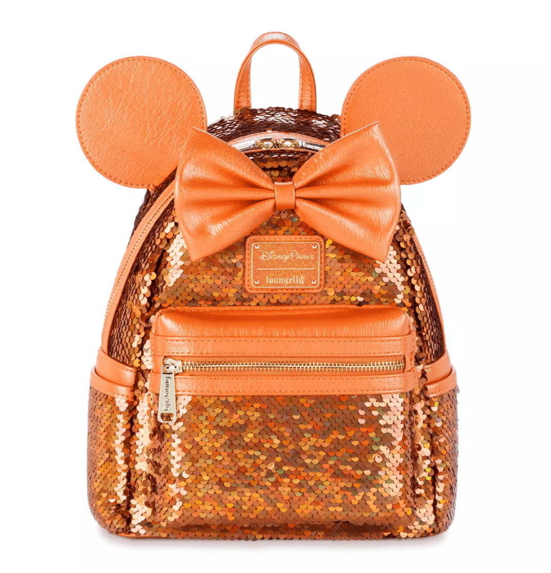 Disney Parks Minnie Mouse Sequined Loungefly Mini Backpack Peach Punch ...