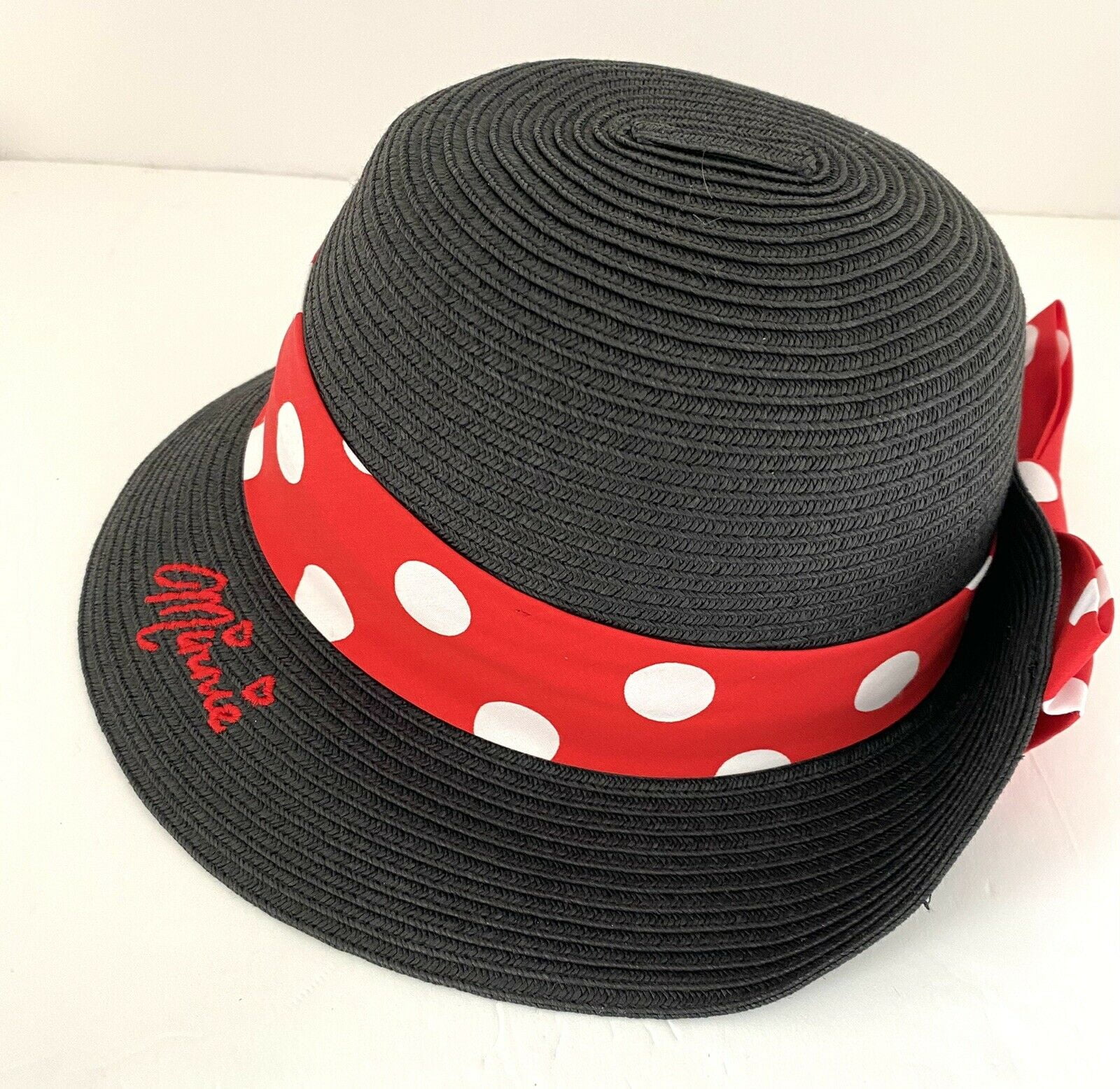 Disney Parks Minnie Mouse Straw Fedora Sun Hat Polka Dot Bow Youth ...