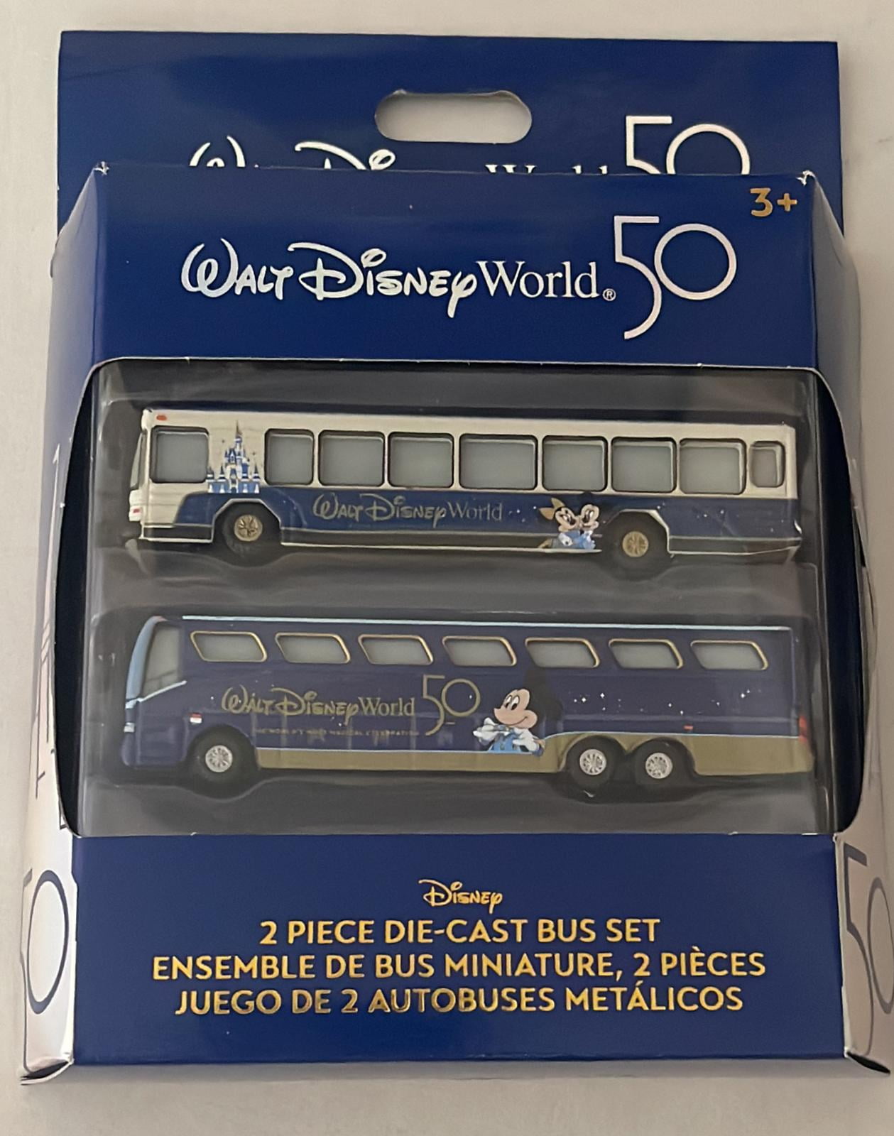 Disney Parks WDW 50th Mickey and Minnie 2 Piece Die Cast Bus Set New ...