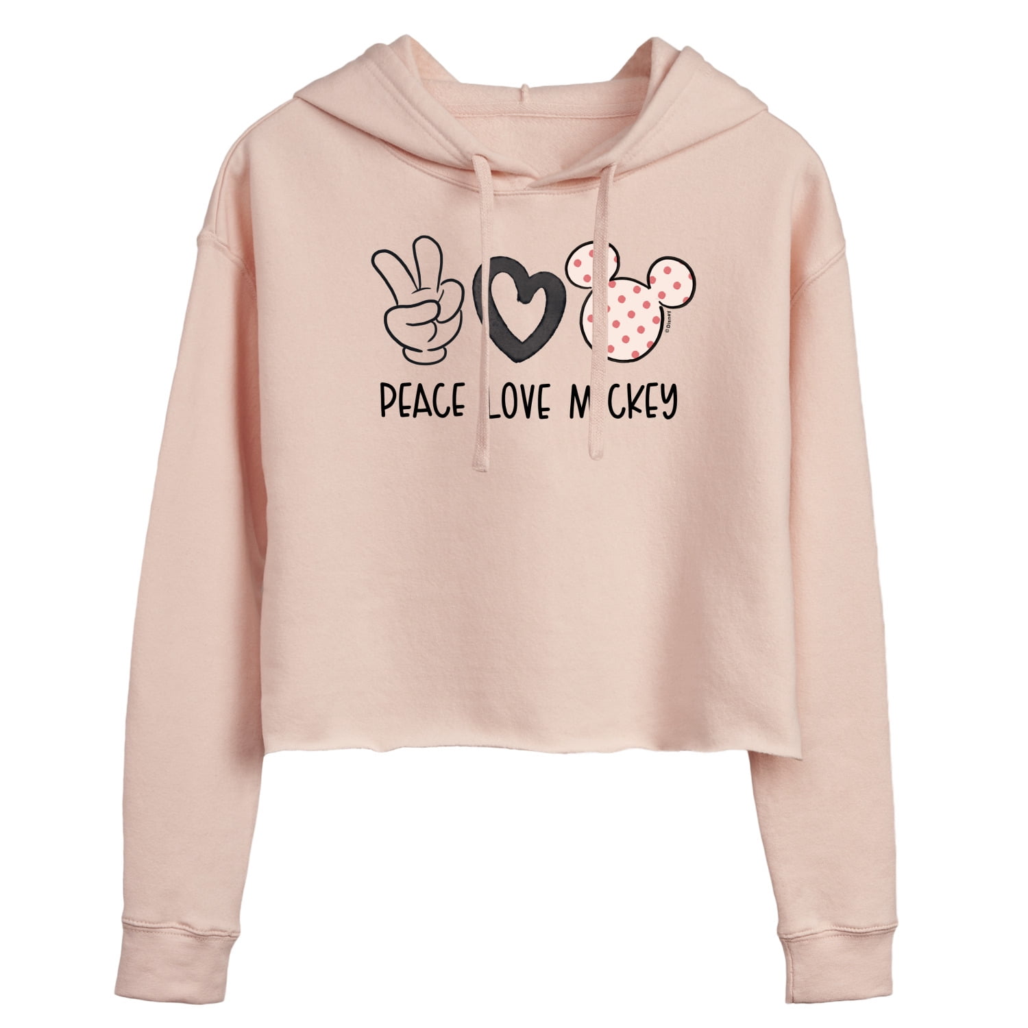 Disney - Peace Love Mickey - Juniors Cropped Pullover Hoodie - Walmart.com