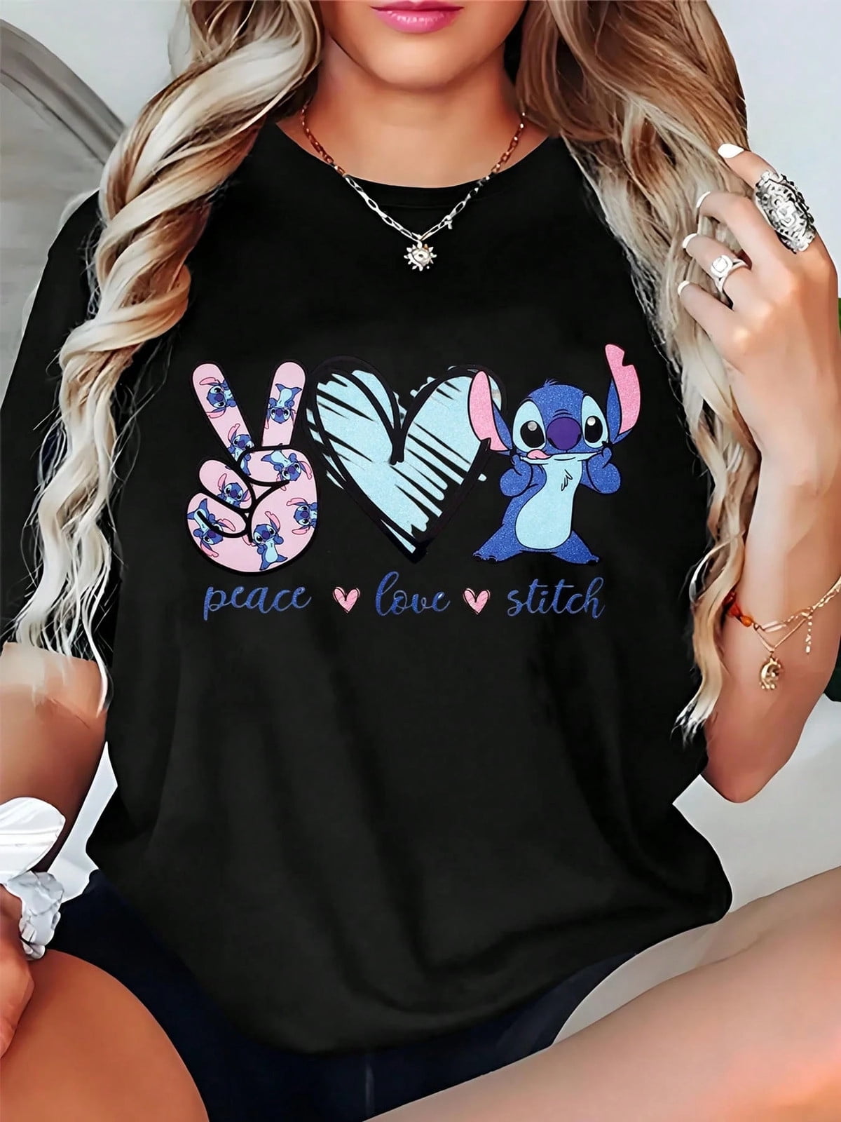 Disney Peace Love Stitch Hawaiian Flower Alien Experiment T-shirt ...