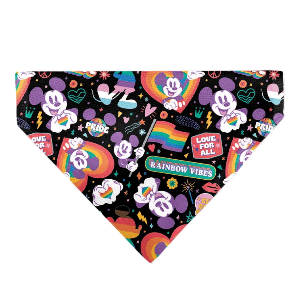 Disney Pet Bandana Mickey Mouse Pride Poses Rainbow Collage Black Slip ...