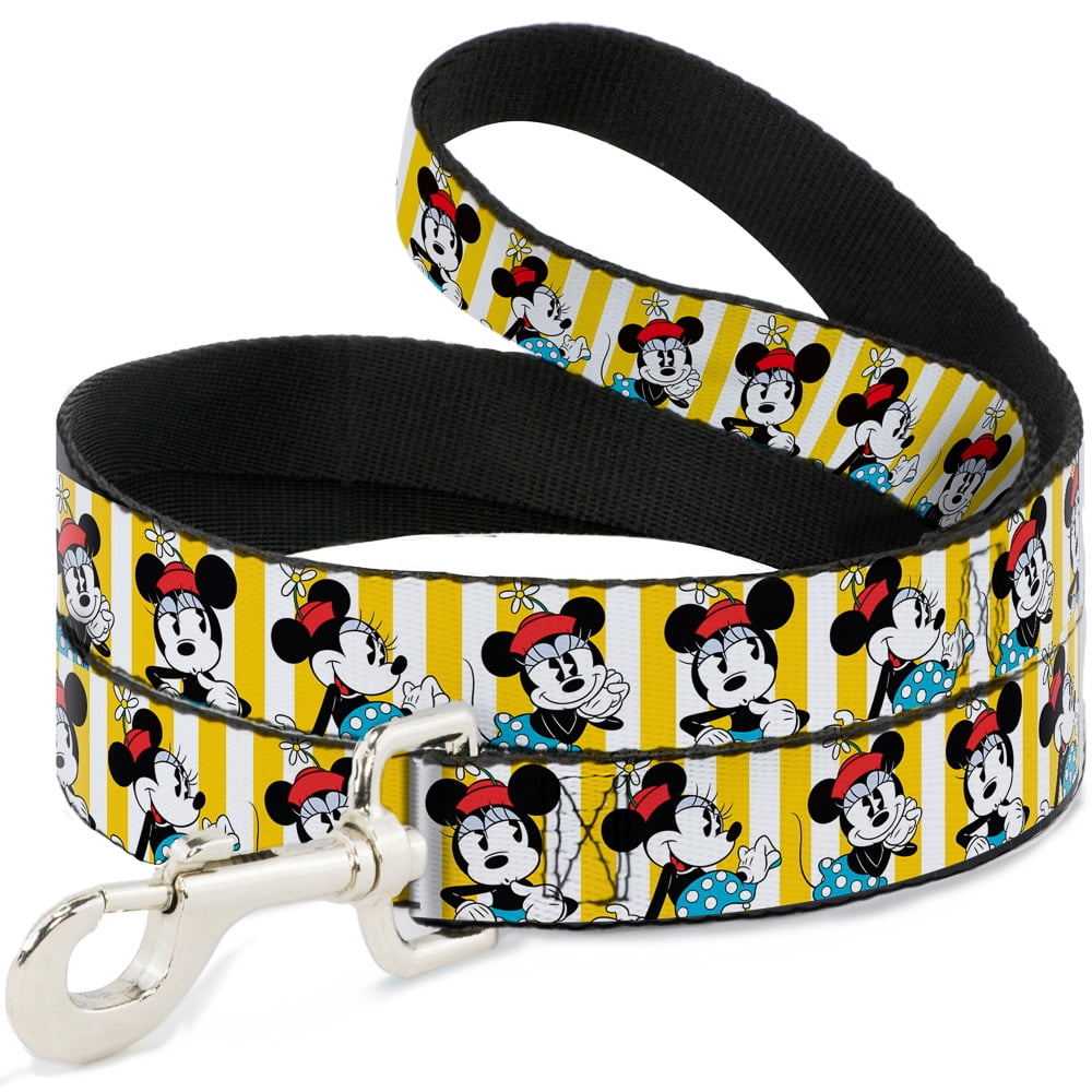Disney Pet Leash, Dog Leash, Minnie Mouse Hat Poses Stripe Yellow White ...