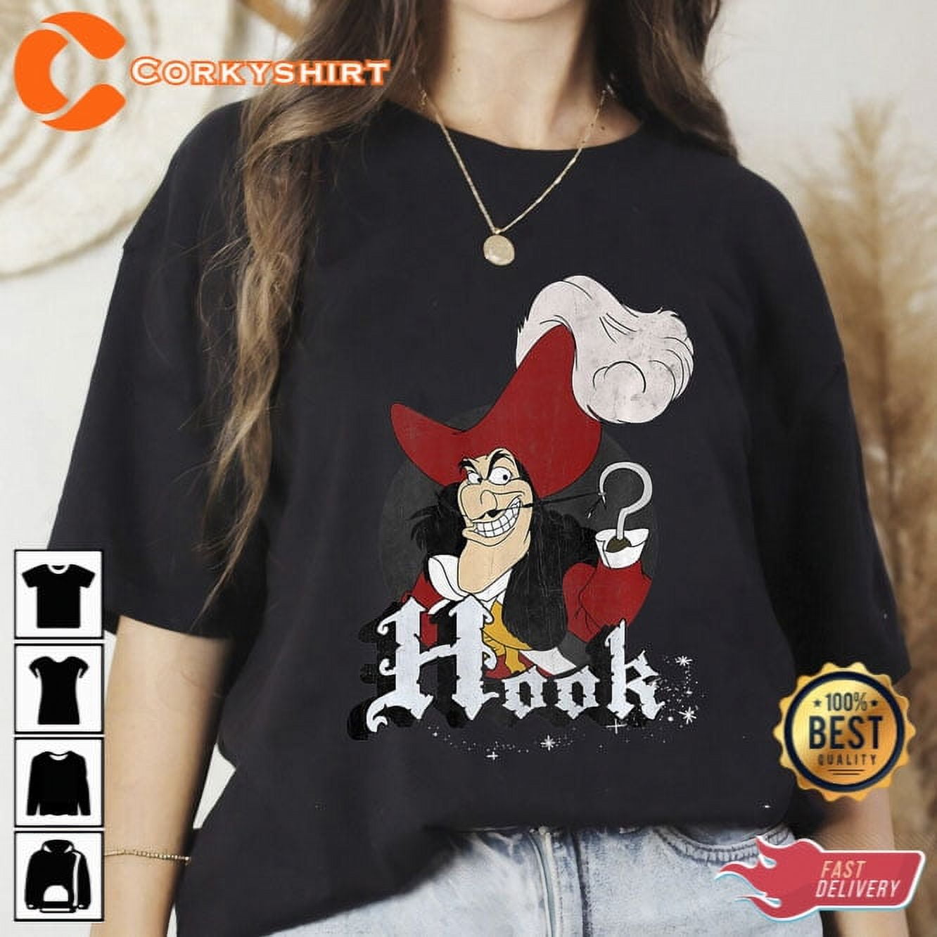 Disney Peter Pan Captain Hook Mischievous Smile Circle Logo T-shirt ...