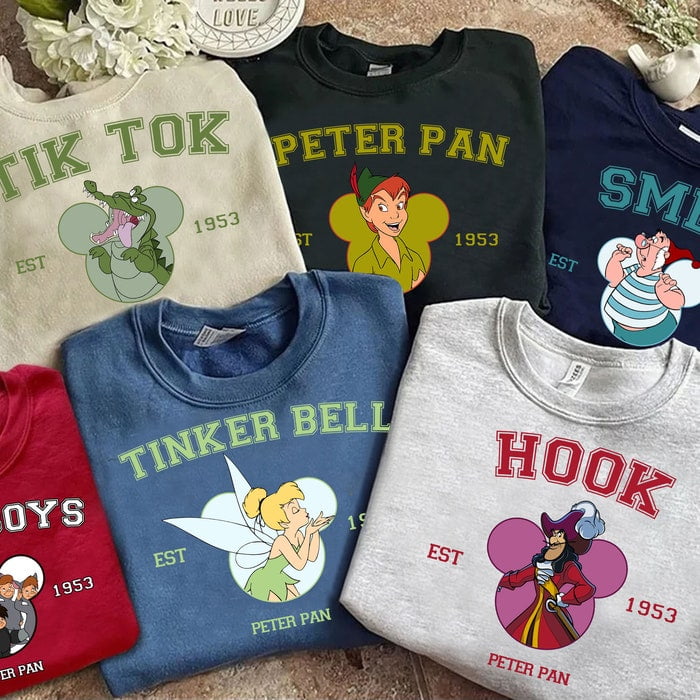 Disney Peter Pan Est 1953 Characters T-Shirt, Tinker Bell, Smee ...