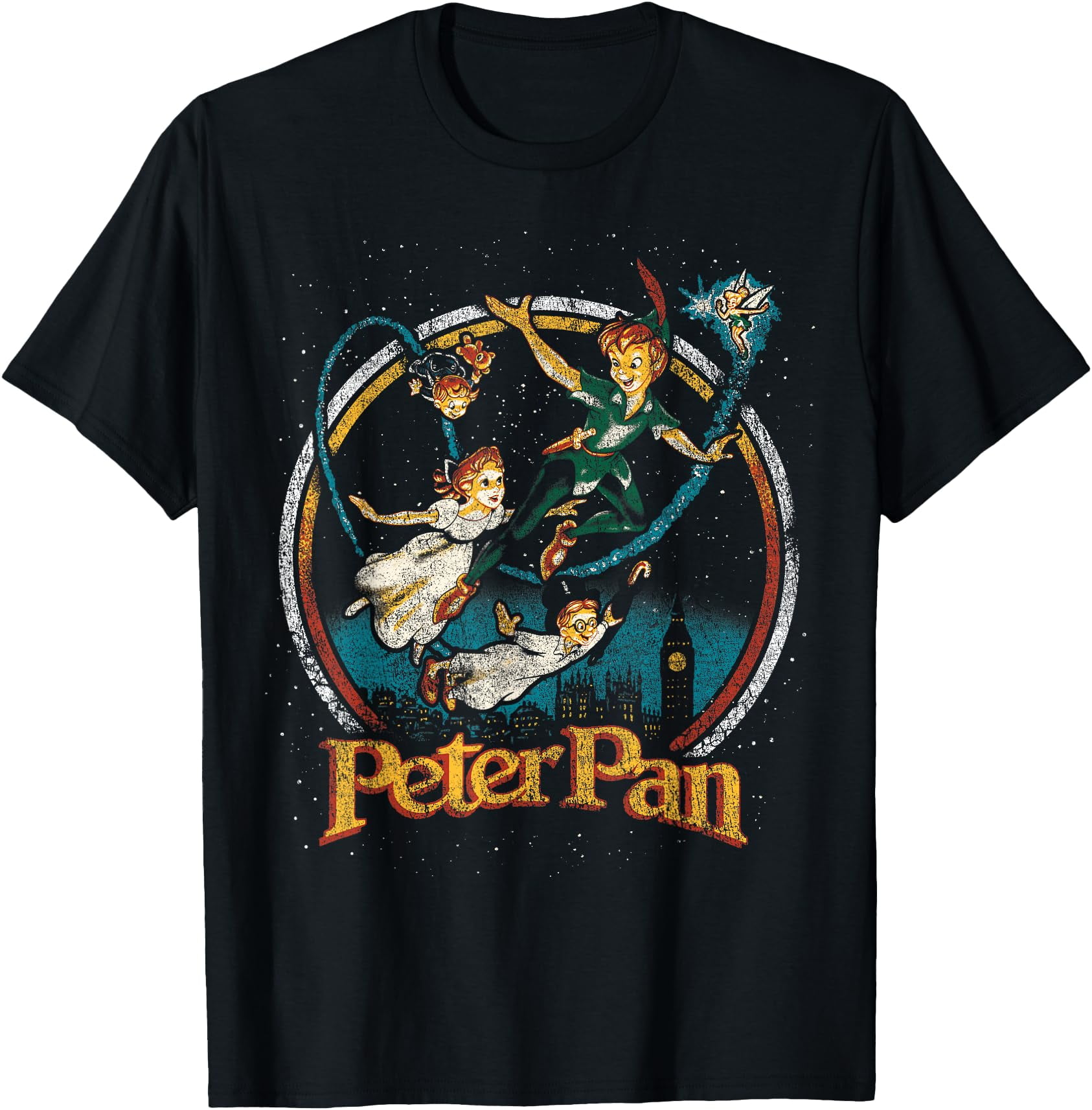 Disney Peter Pan Group London Flying Vintage Faded Graphic T-Shirt ...
