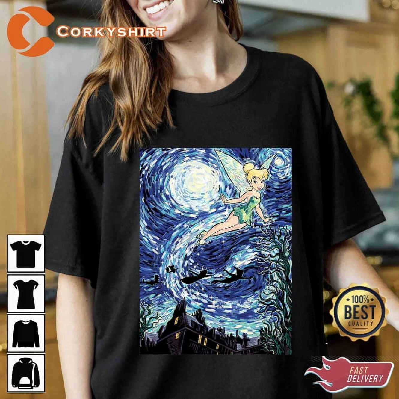 Disney Peter Pan Tinker Bell Starry Night Portrait Cartoon T-shirt ...