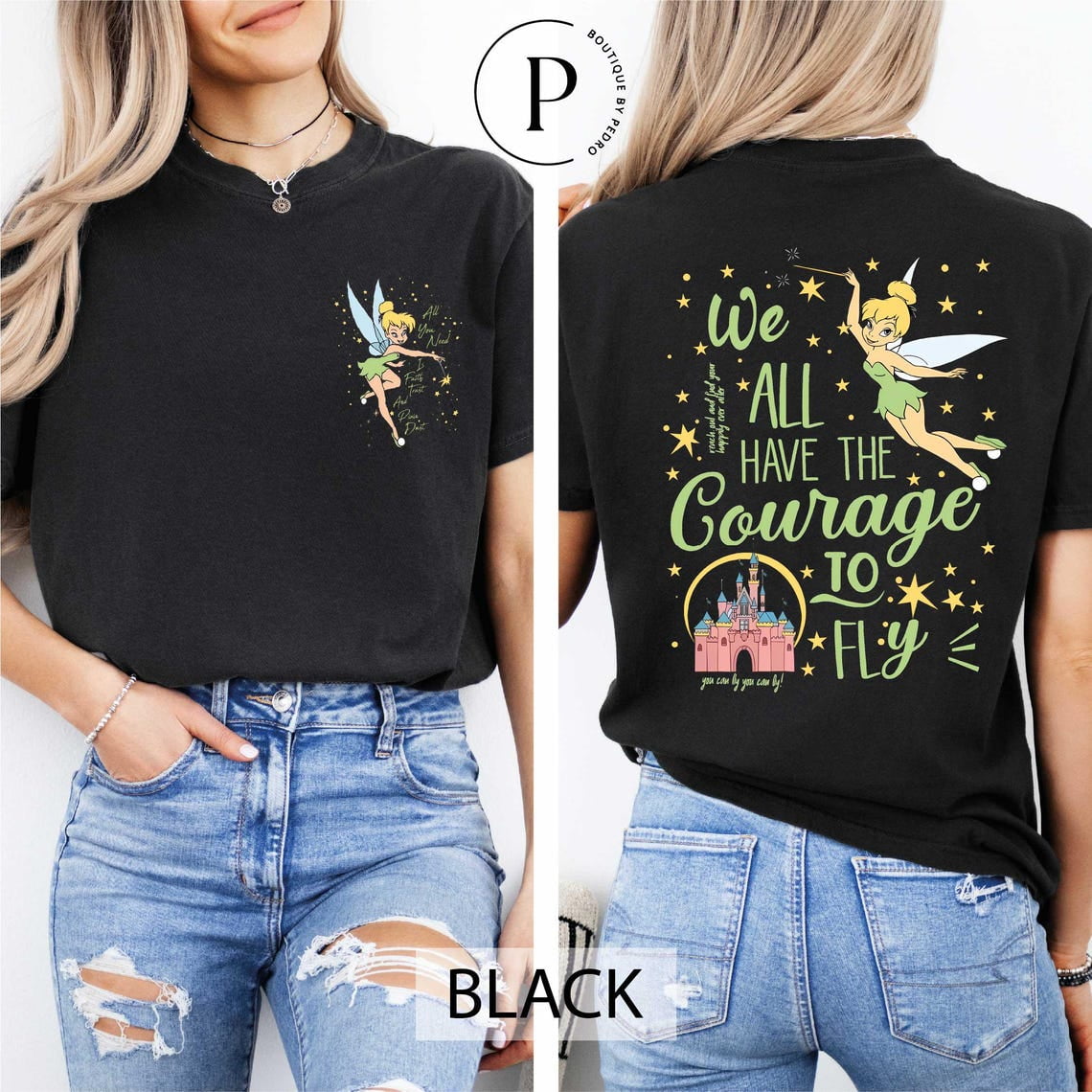 Disney Peter Pan Tinker Bell Two Sided T-Shirt, All You Need Is Faith Trust & Pixie Dust Shirt ...