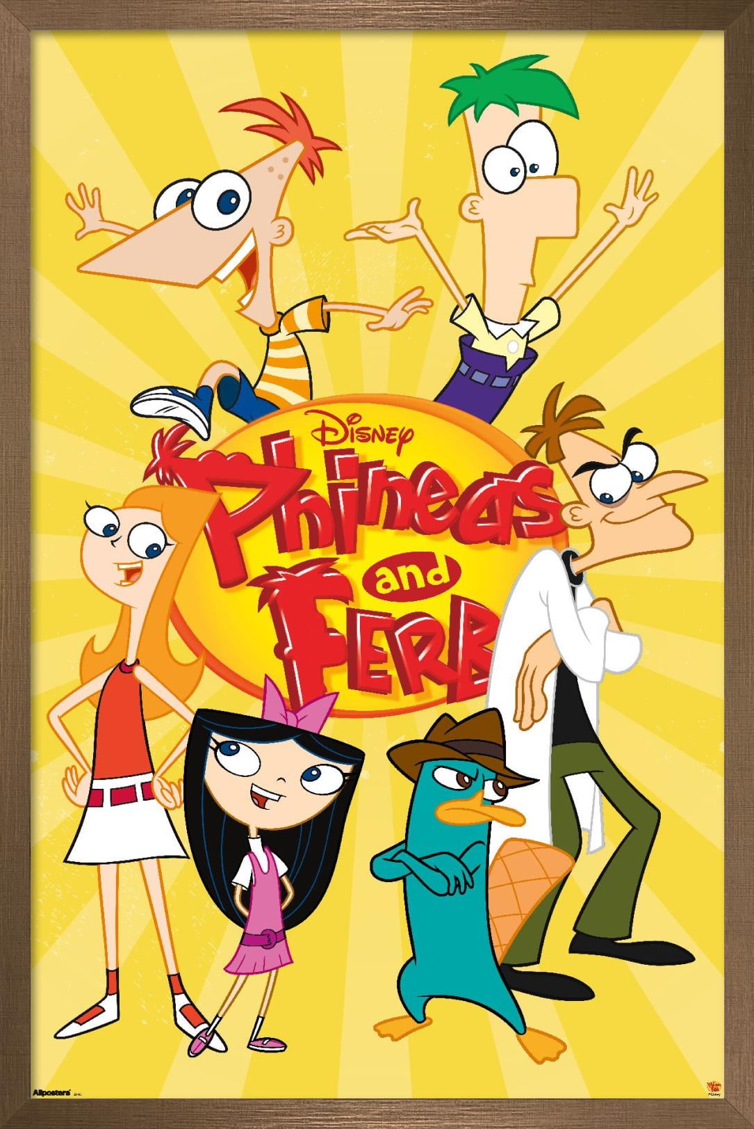 Disney Phineas and Ferb - Group Wall Poster, 14.725" x 22.375" Framed ...