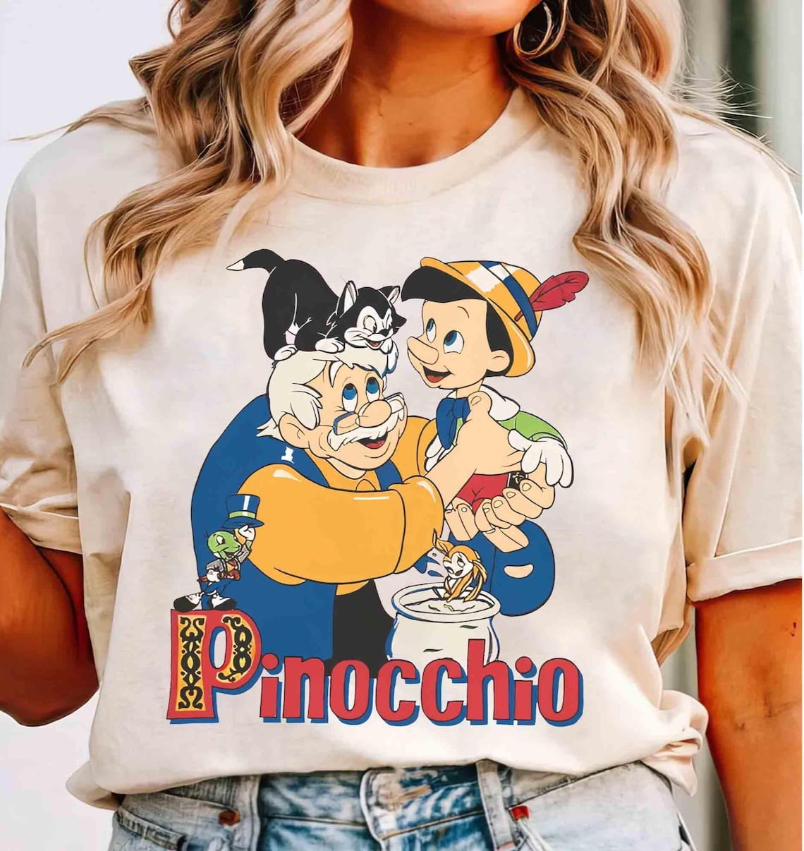 Disney Pinocchio Characters Group Shot T -Shirt, Geppetto Jiminy ...