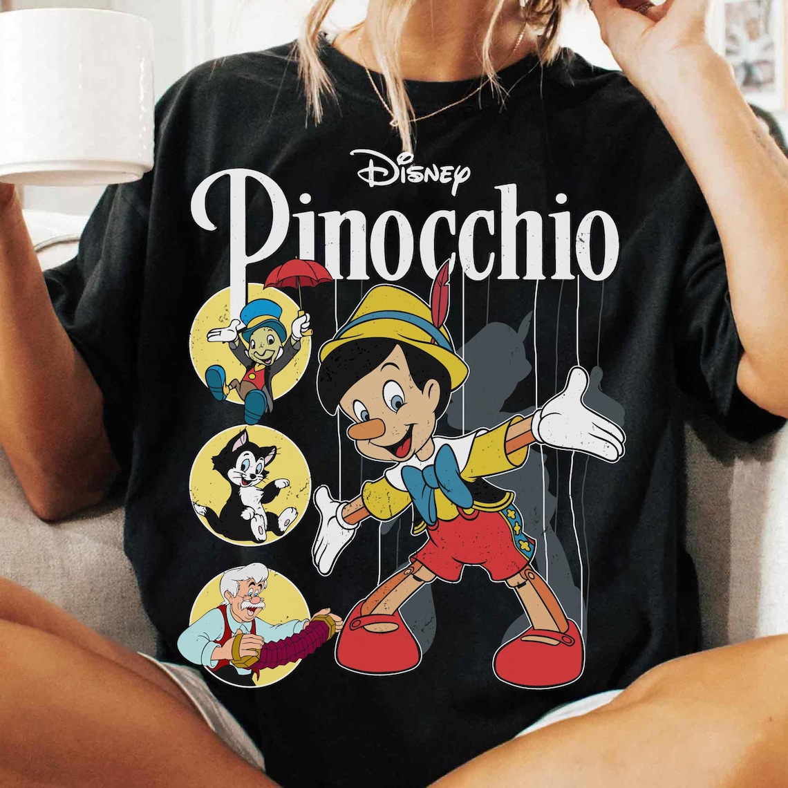 Disney Pinocchio Jiminy Cricket Figaro Cat Geppetto T-Shirt, Disney ...