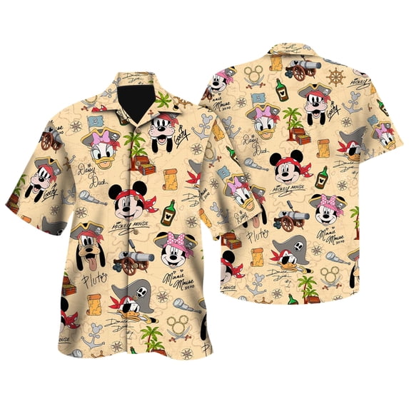 Disney Pirate Mickey & Friends Signature Hawaiian Shirt, Minnie Goofy ...