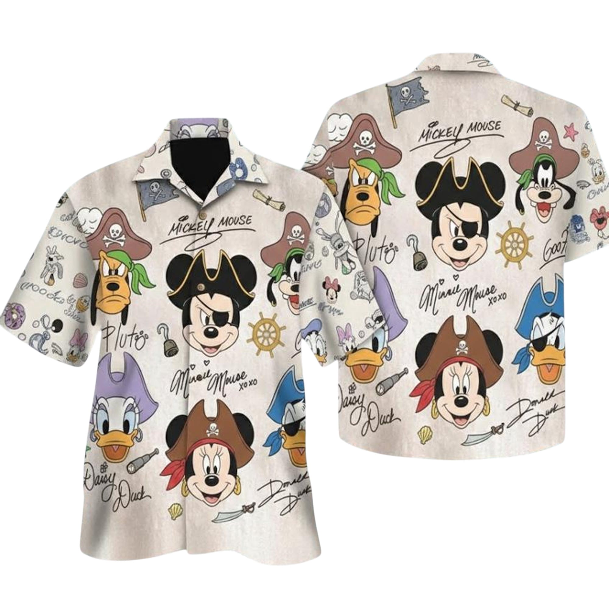 Disney Pirate Mickey & Friends Signature Hawaiian Shirt, Minnie Goofy ...