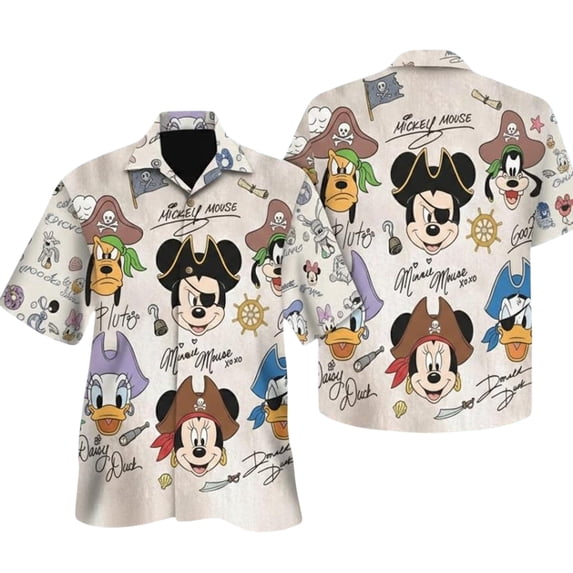 Disney Pirate Mickey & Friends Signature Hawaiian Shirt, Minnie Goofy ...