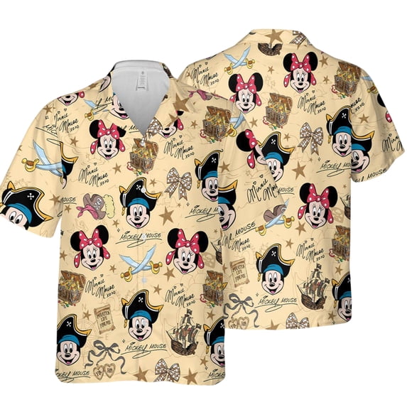 Disney Pirate Mickey & Minnie Hawaiian Shirt, Minnie Goofy Donald Daisy ...