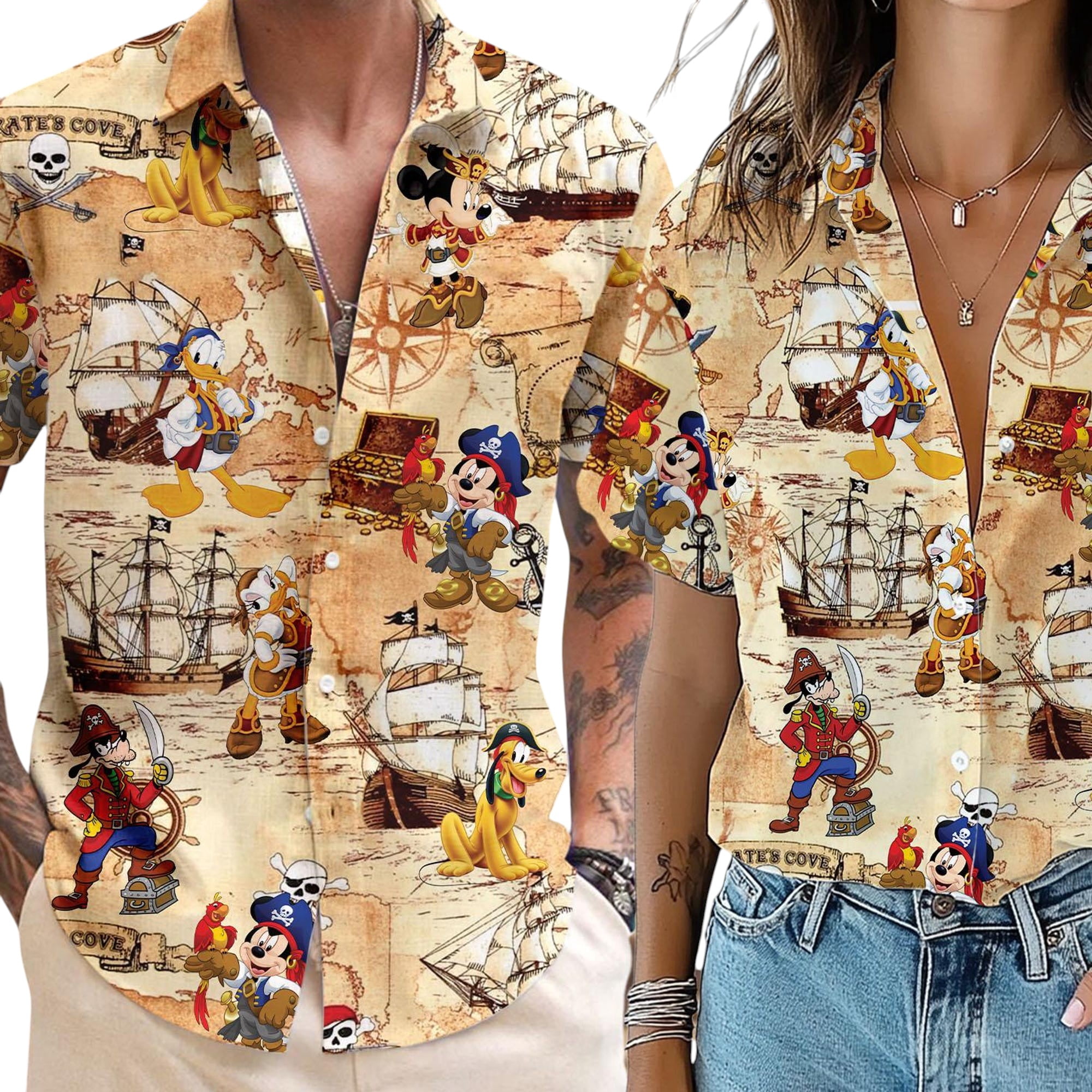 Disney Pirates Of Caribbean Hawaiian Shirt, Pirates Map Shirt, Mickey ...