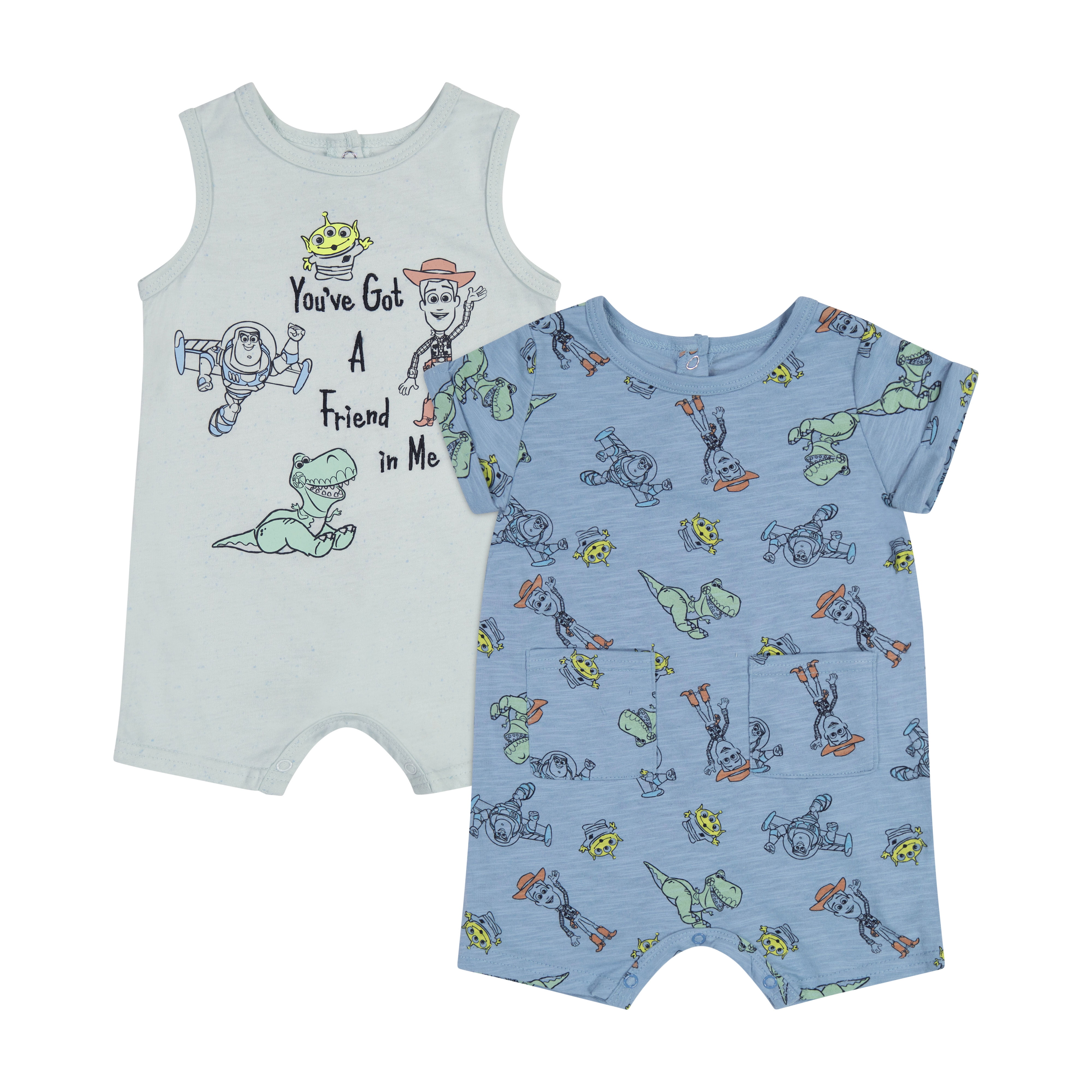 Disney Pixar Baby Boy Toy Story Romper, 2 Pack, Sizes 0-24 Months ...