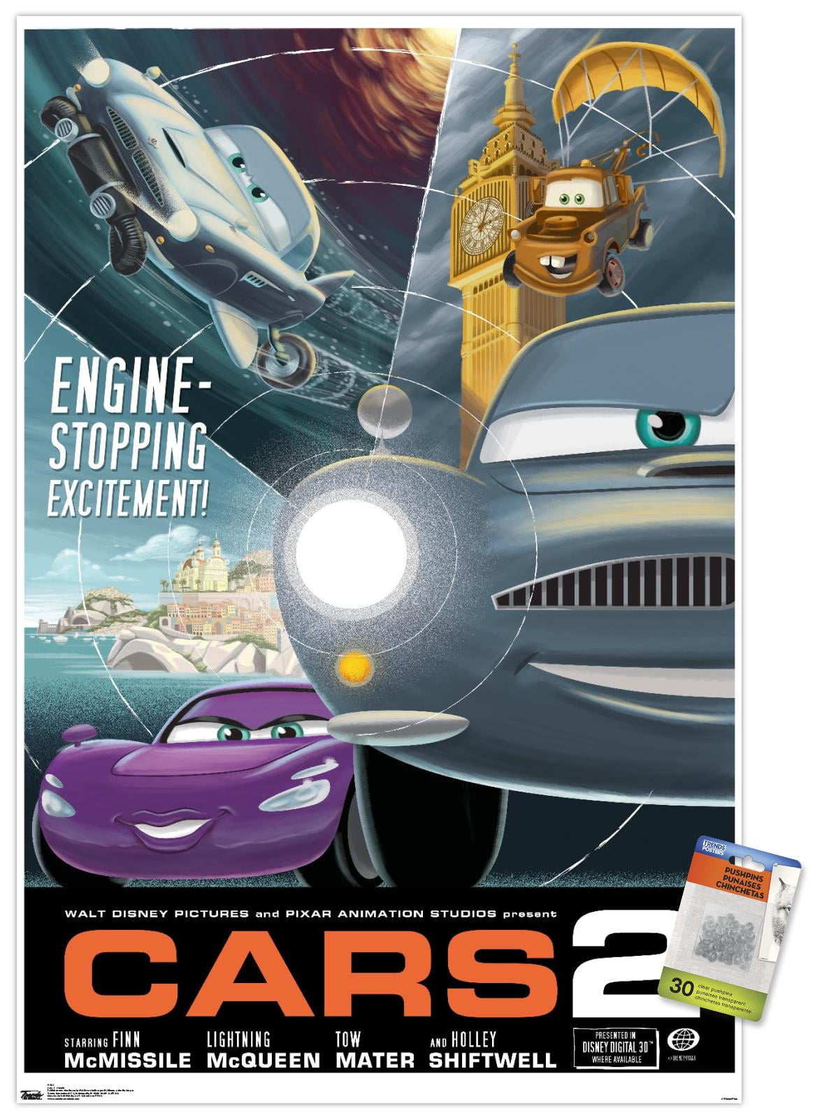 Disney Pixar Cars 2 - Classic Wall Poster with Push Pins, 22.375" x 34 ...