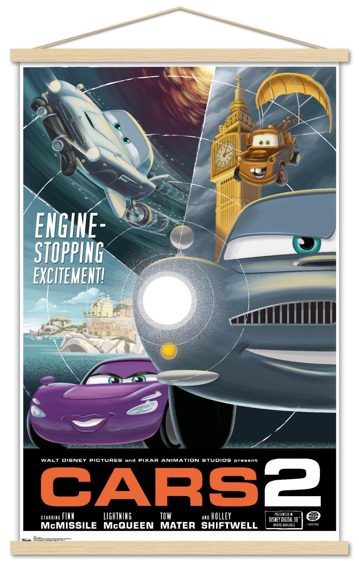 Disney Pixar Cars 2 - Classic Wall Poster with Wooden Magnetic Frame ...