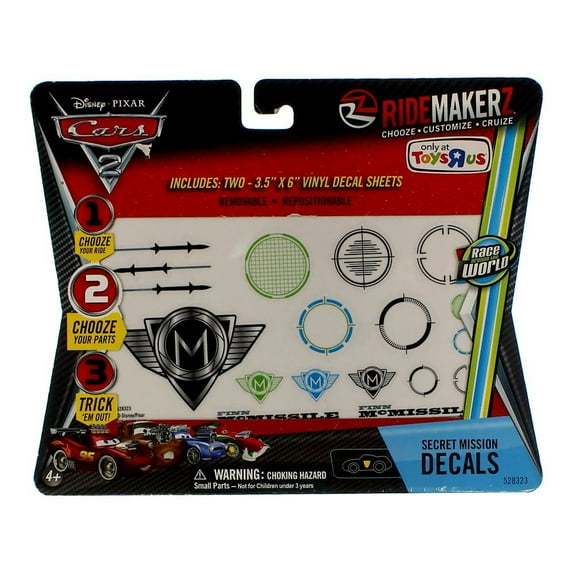 Disney Pixar Cars 2 Ridemakerz Secret Mission Sticker Decals - Walmart.com