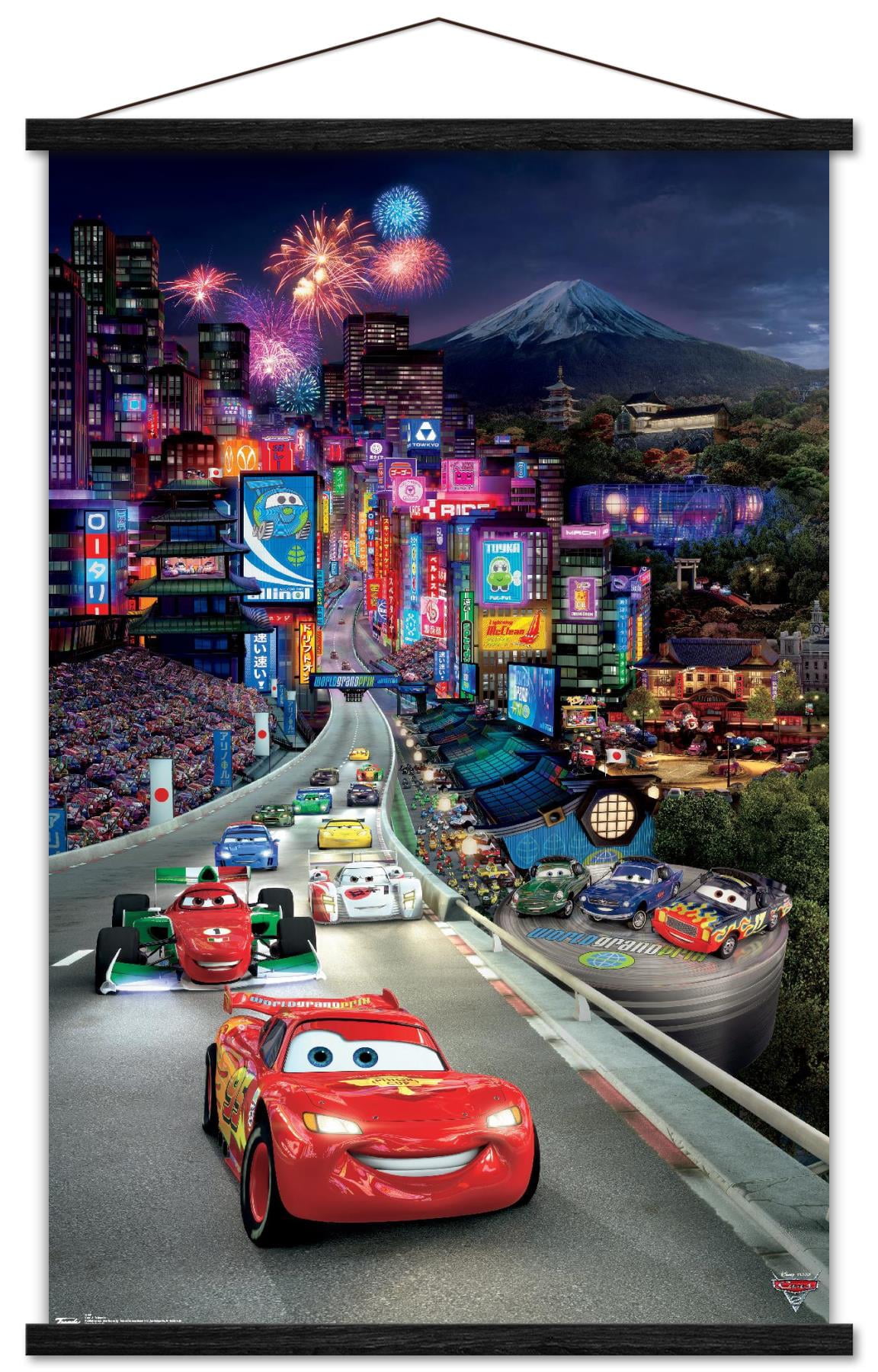 Disney Pixar Cars 2 - Triptych 1 Wall Poster with Wooden Magnetic Frame, 22.375" x 34" - Walmart.com