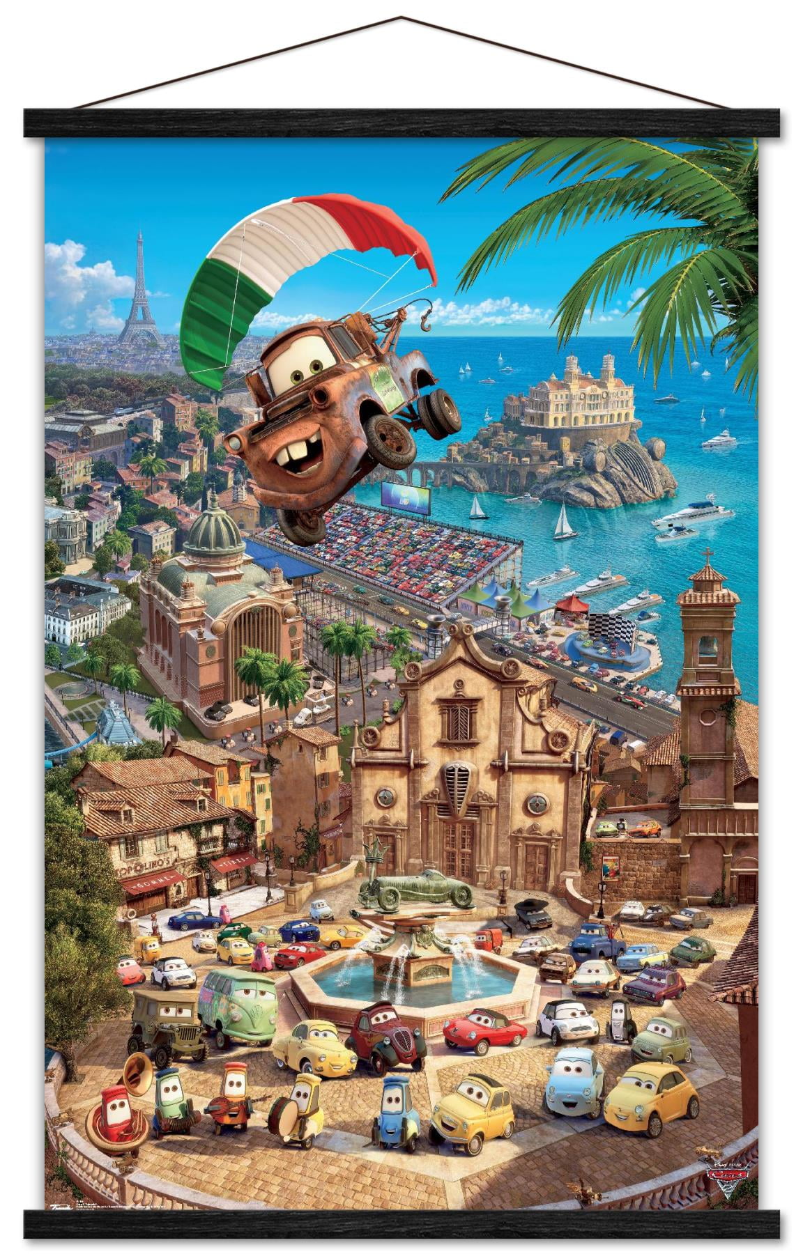 Disney Pixar Cars 2 - Triptych 3 Wall Poster with Wooden Magnetic Frame ...