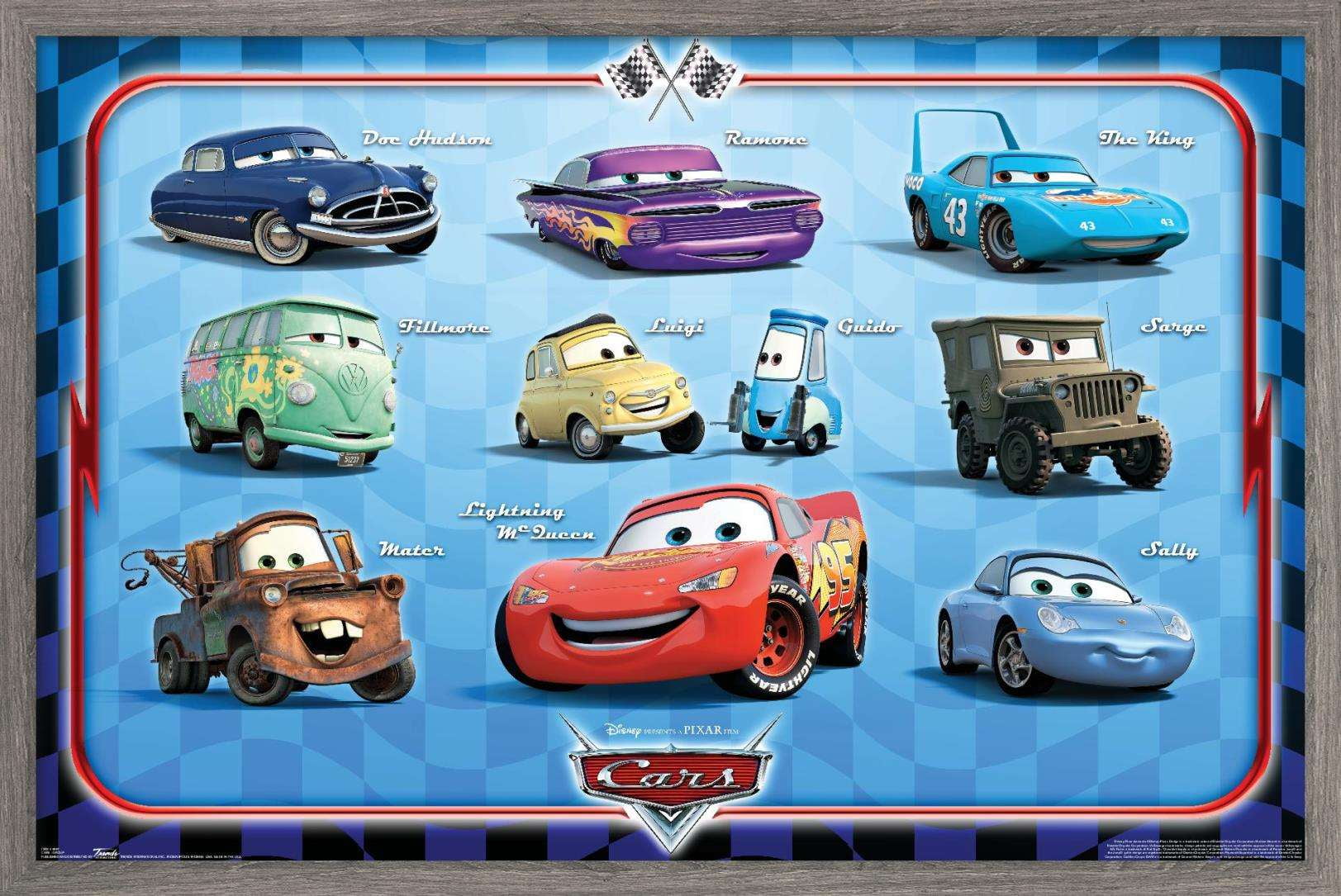 Disney Pixar Cars - Group Wall Poster, 14.725" x 22.375", Framed ...