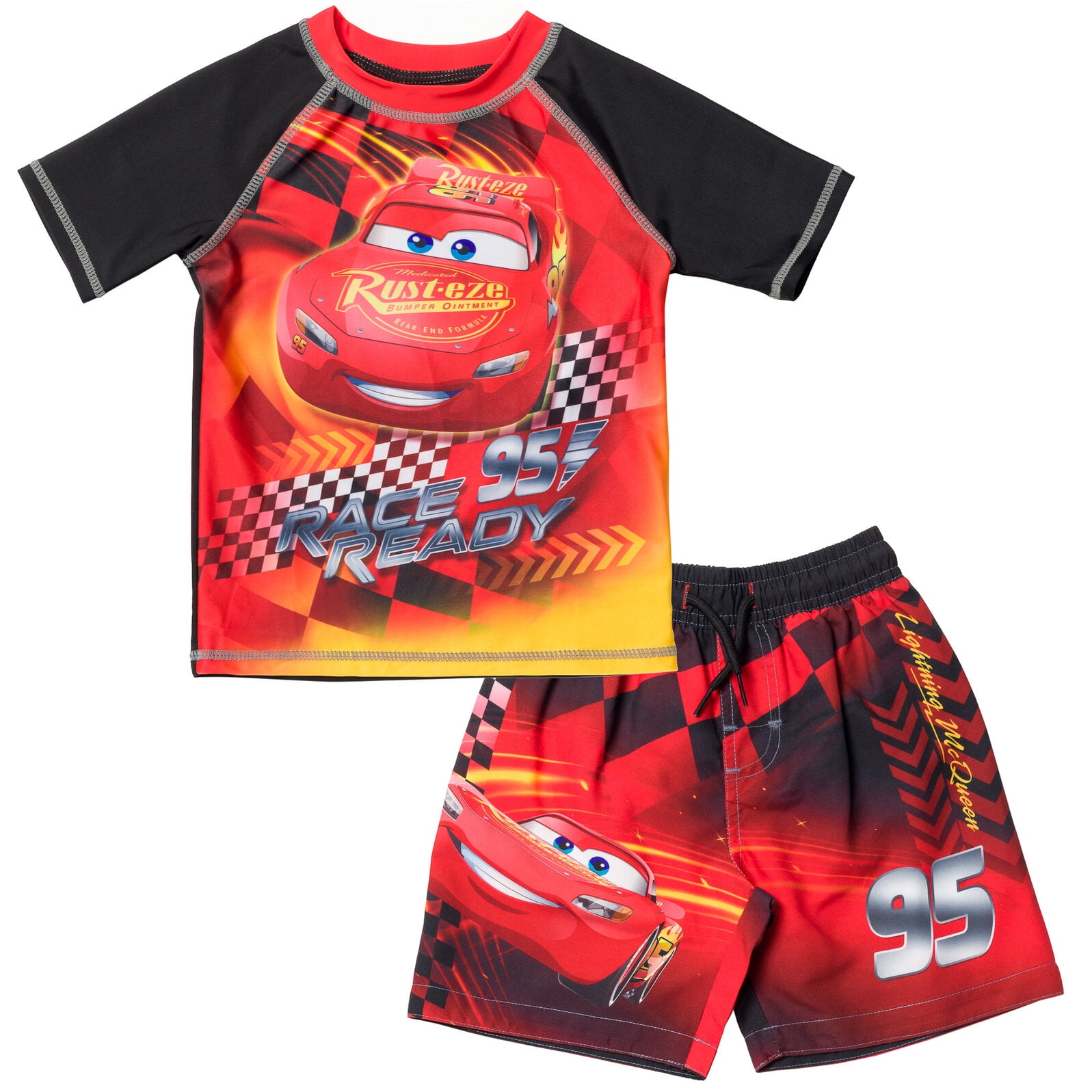 Disney Pixar Cars, Toddler Boys Rash Guard & Swim Trunks Set, Size 3T ...