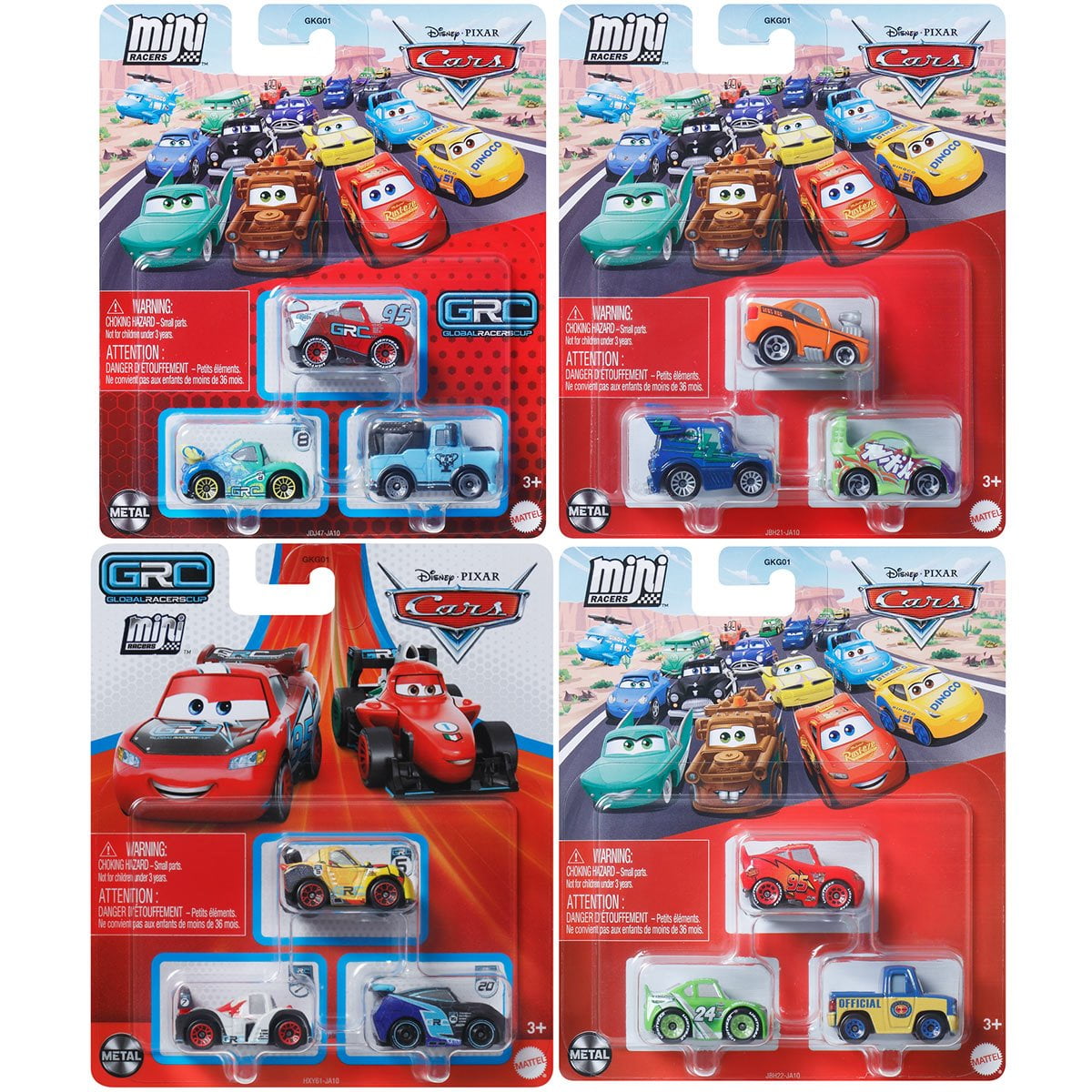 Disney Pixar Cars Mini Racers, Metal Die-Cast Vehicles, 3-Packs, Set of ...