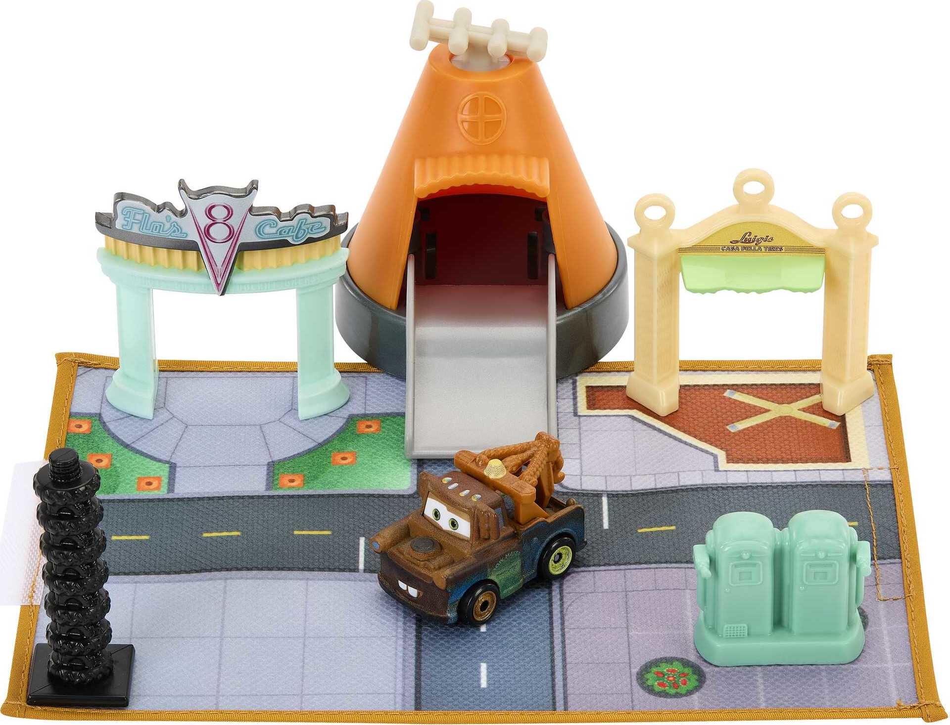 Disney Pixar Cars Mini Racers Radiator Springs on-the-Go Playset with 1 ...