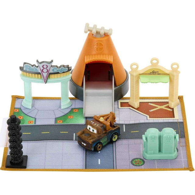 Disney Pixar Cars Mini Racers Radiator Springs on-the-Go Playset with 1 ...