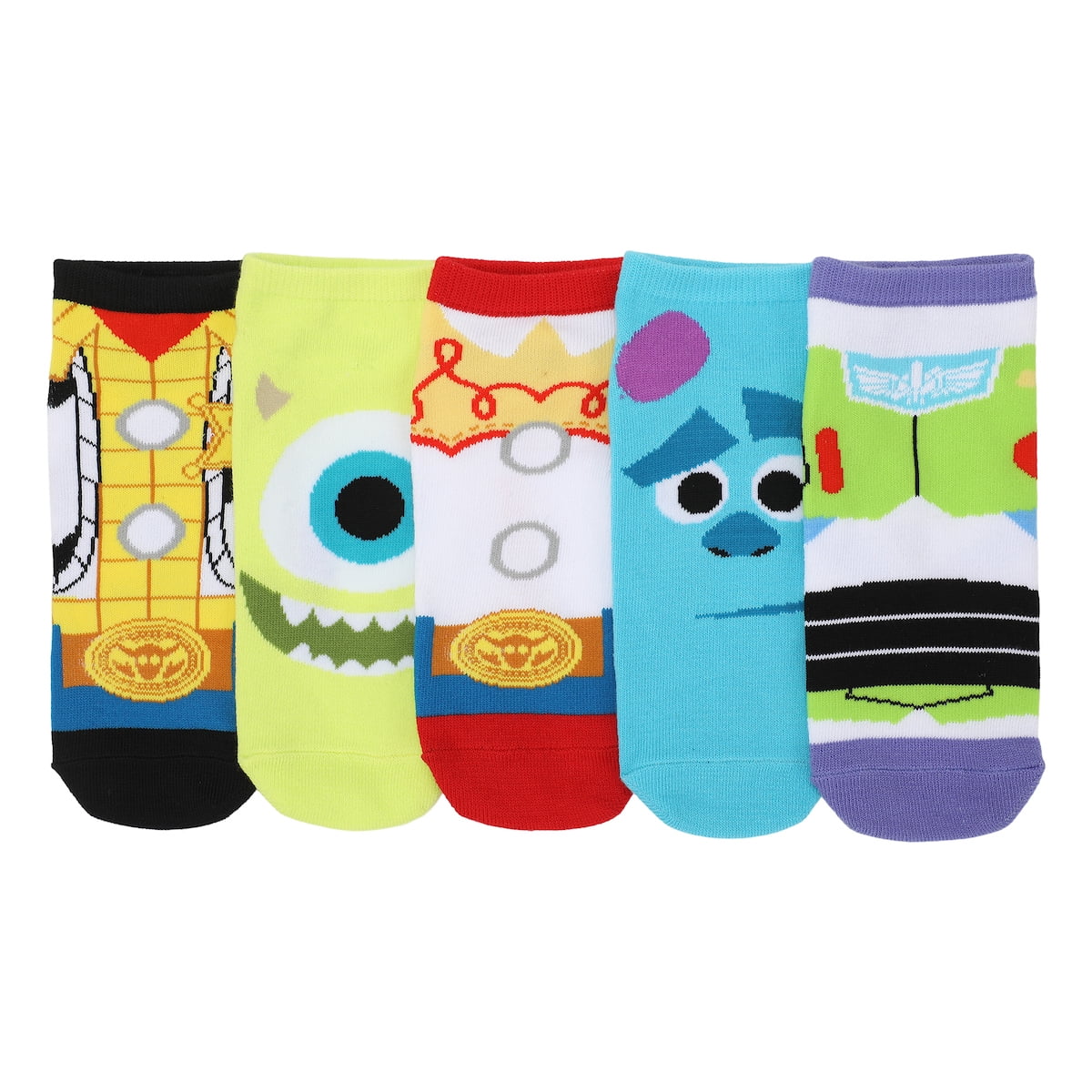 Disney Pixar Character Outfits & Faces Adult 5-Pair Casual Crew Socks ...
