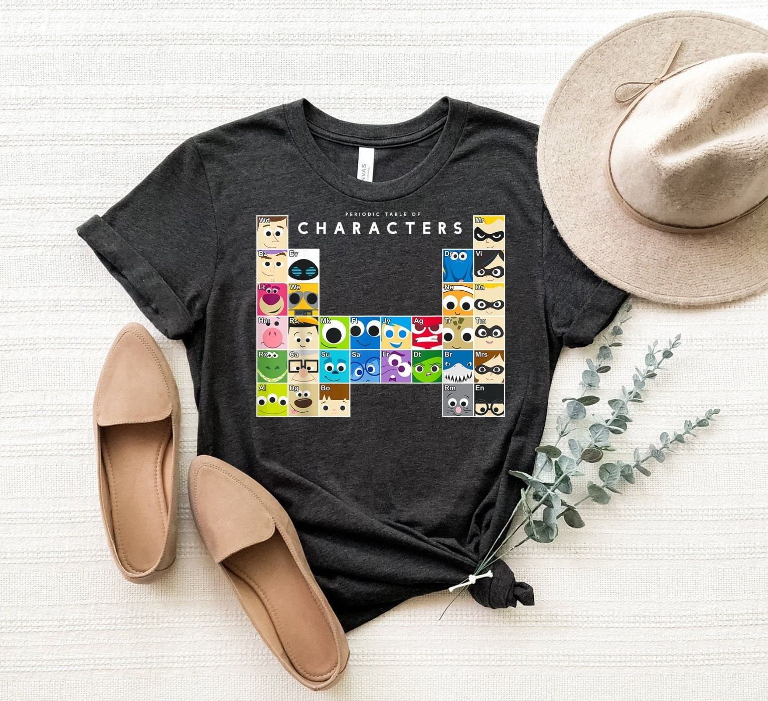 Disney Pixar Collection Color Periodic Shirt, Table Of Characters T ...