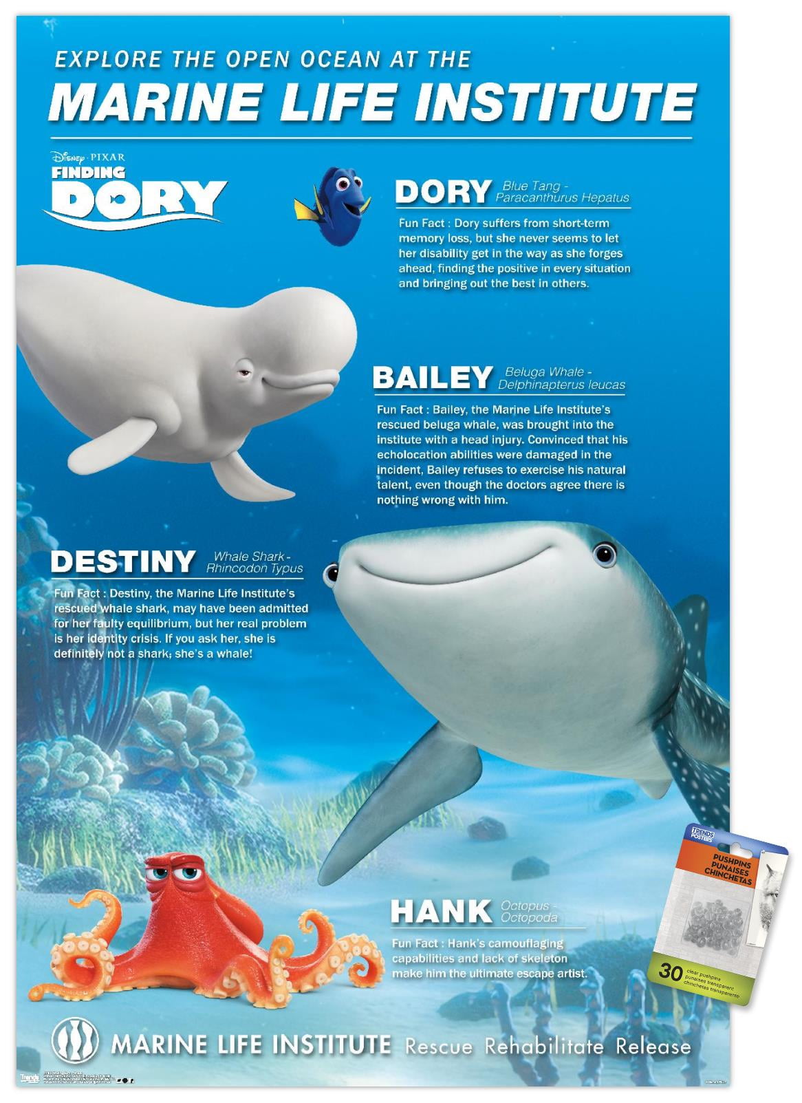 Disney Pixar Finding Dory - Group Wall Poster with Push Pins, 22.375" x ...
