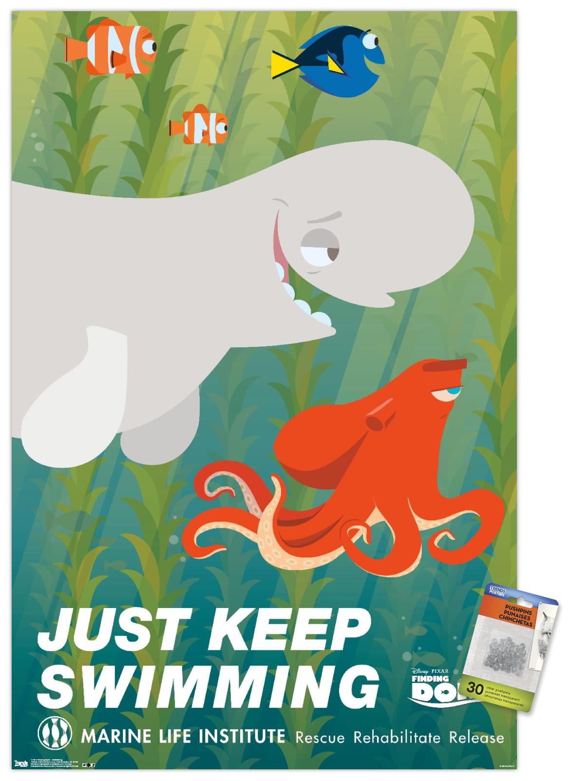 Disney Pixar Finding Dory - Just Keep Swimming Wall Poster with Push ...