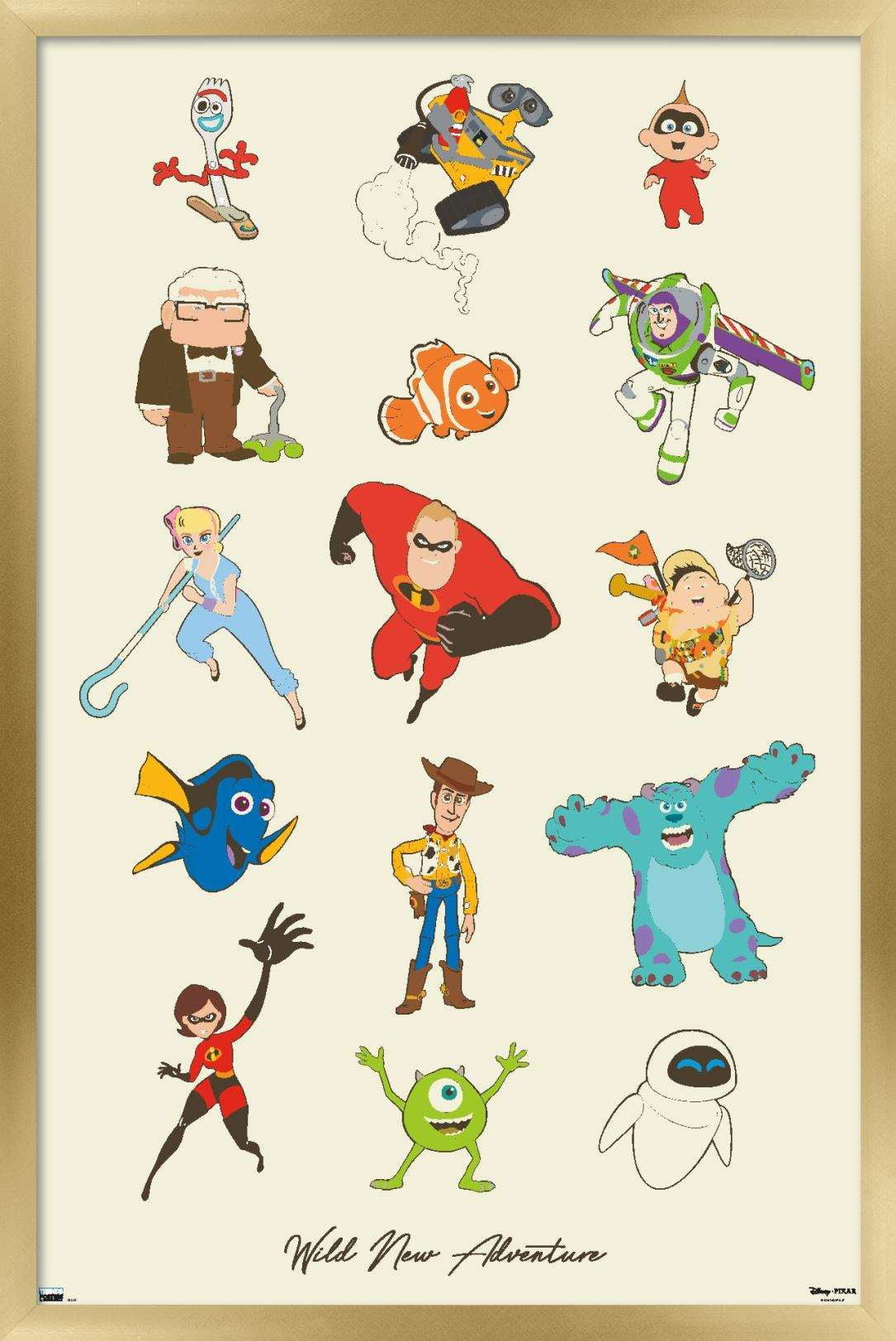 Disney Pixar - Group Wall Poster, 14.725" x 22.375", Framed - Walmart.com