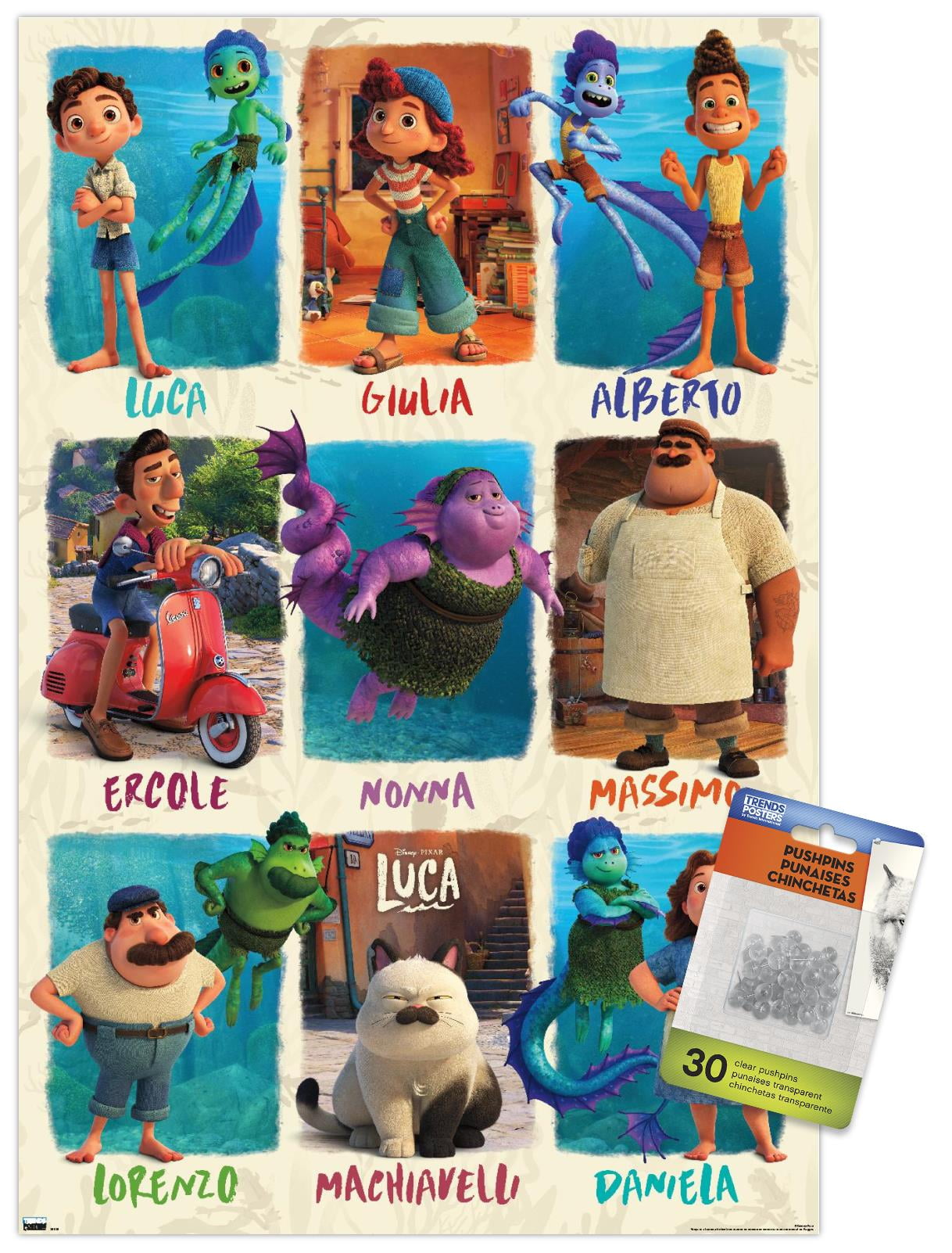 Disney Pixar Luca - Grid Wall Poster with Pushpins, 14.725" x 22.375 ...