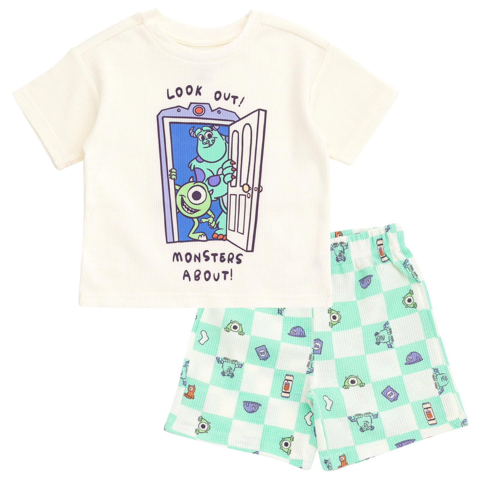 Disney Pixar Monsters Inc. Mike Sully Waffle Knit T-Shirt and Shorts ...