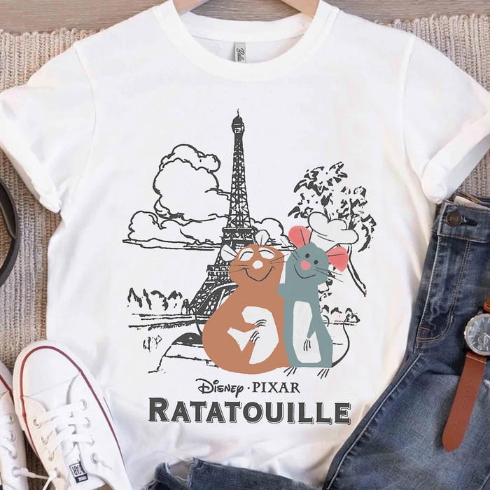 Disney Pixar Ratatouille Remy & Emile Cute Hug Paris Shot T-Shirt, Chef ...