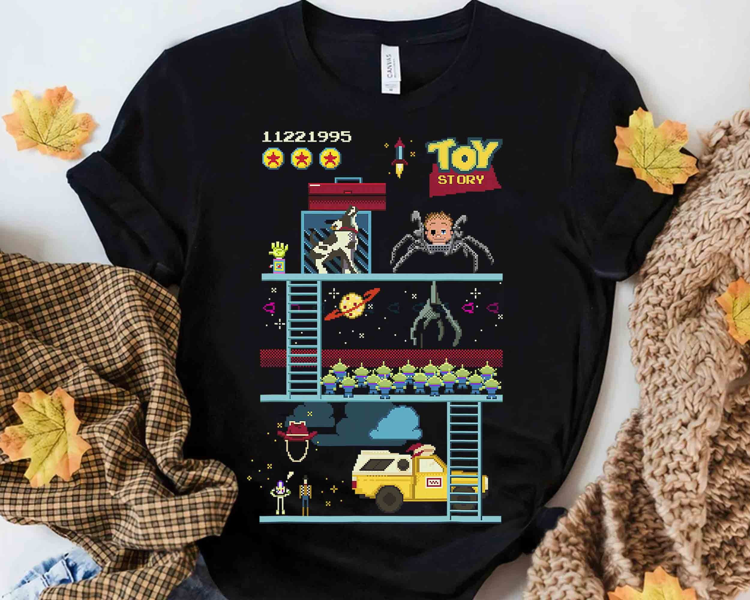 Disney Pixar Toy Story 8-Bit Video Game Scene T-Shirt, Buzz Lightyear ...