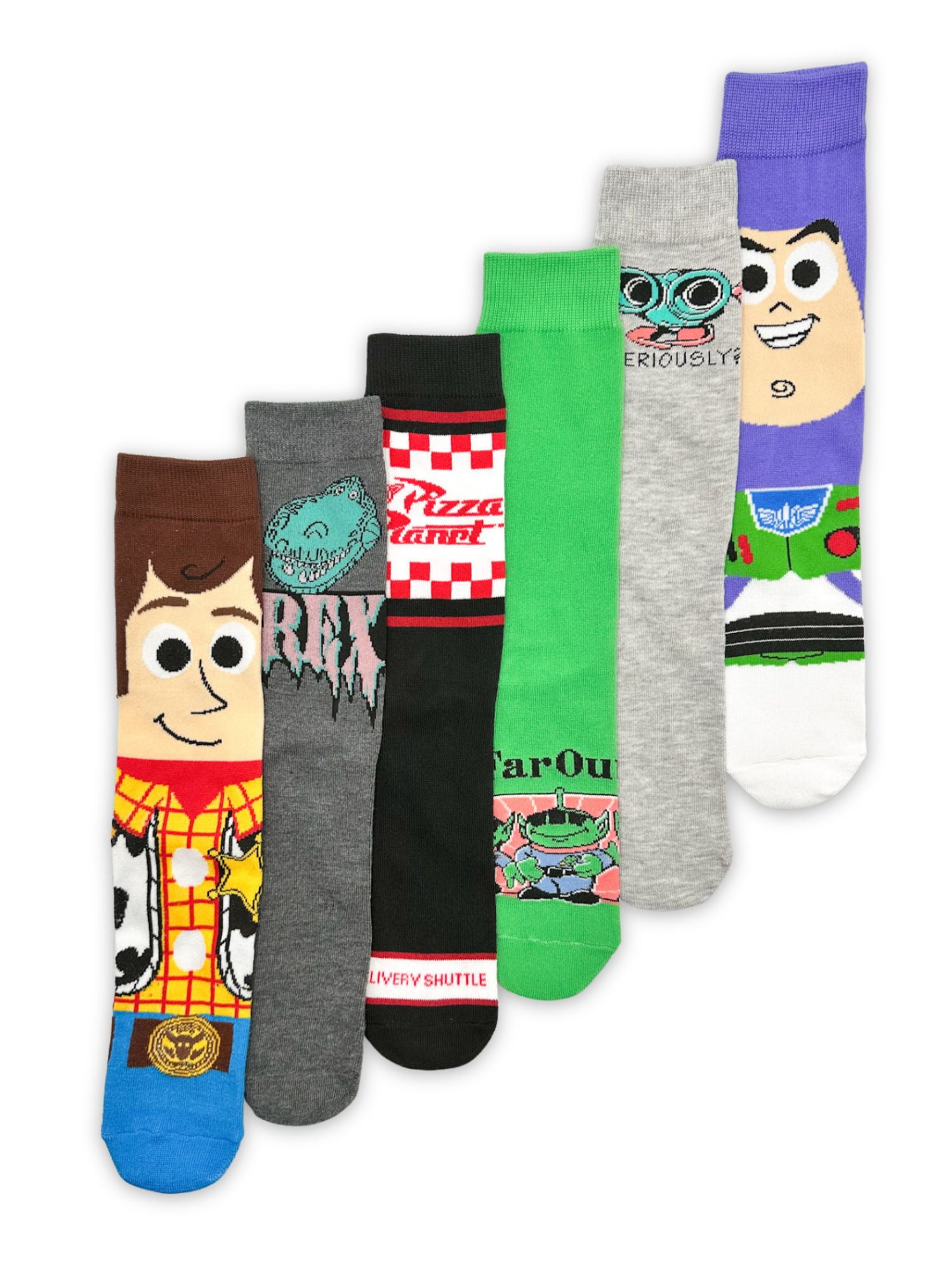 Disney Pixar Toy Story Men's Casual Crew Socks, 6-Pack, Size 8-12 ...