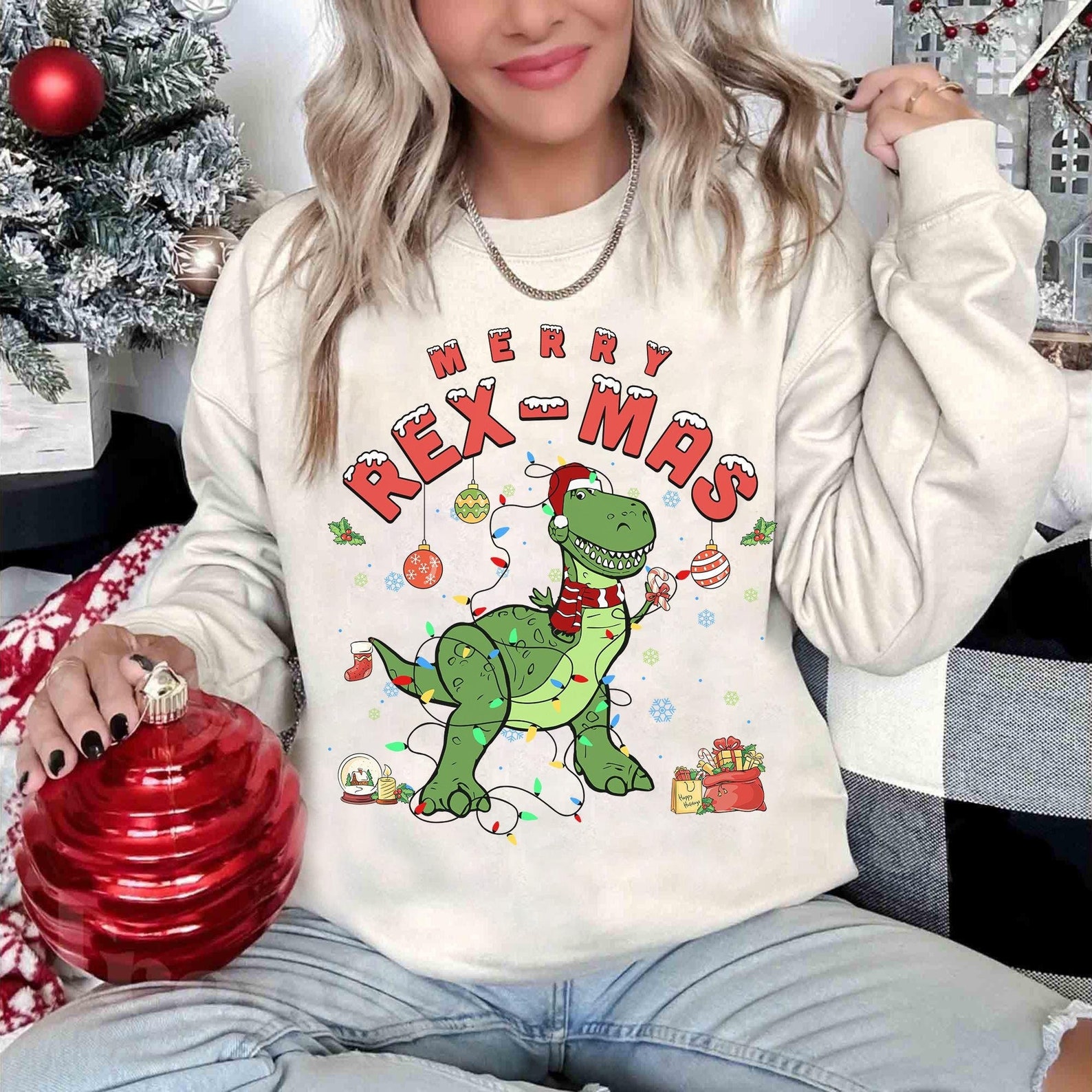 Disney Pixar Toy Story Merry Rex-Mas Christmas Lights Shirt, Santa Rex ...