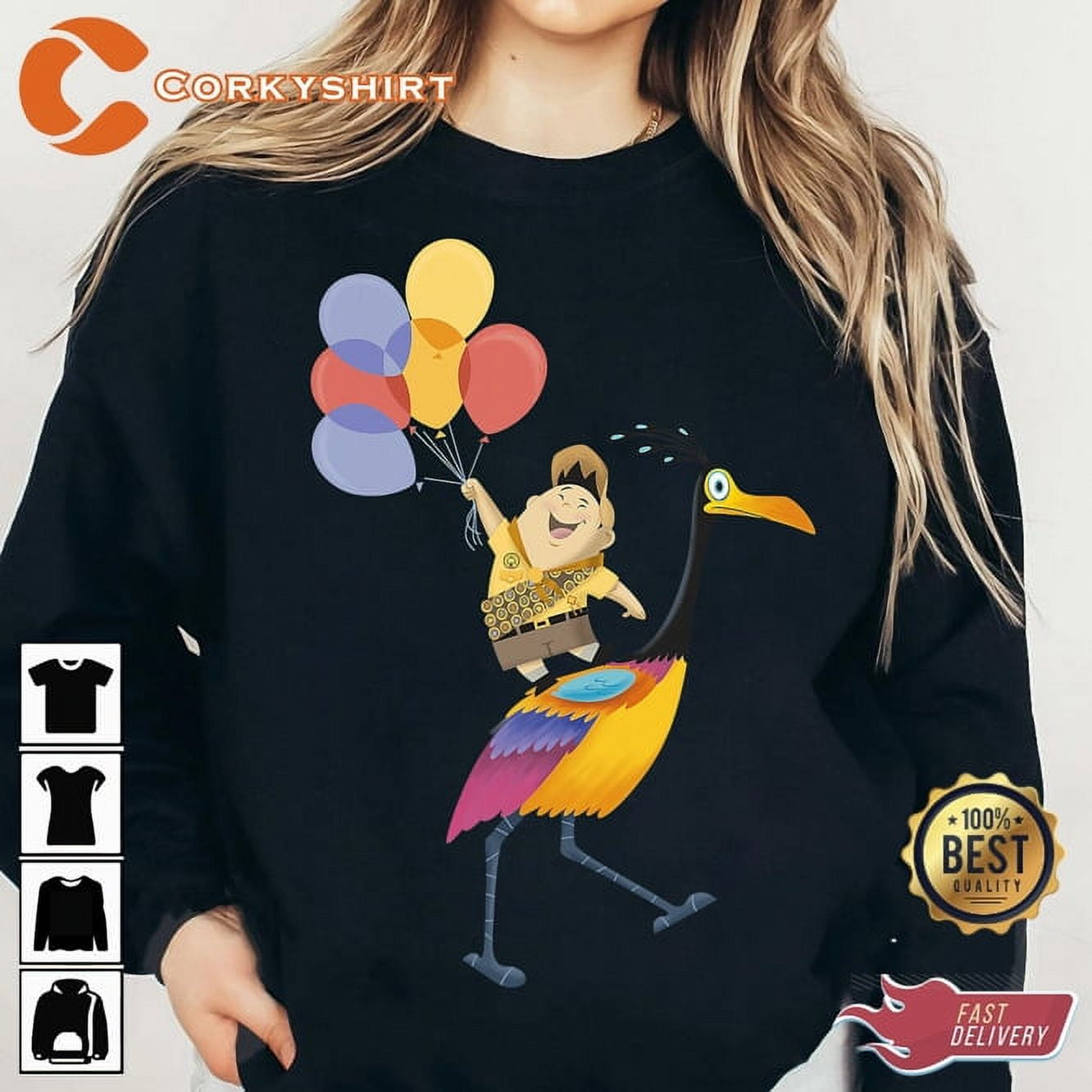 Disney Pixar Up Russell Balloons On Kevin Graphic Sweatshirt - Walmart.com