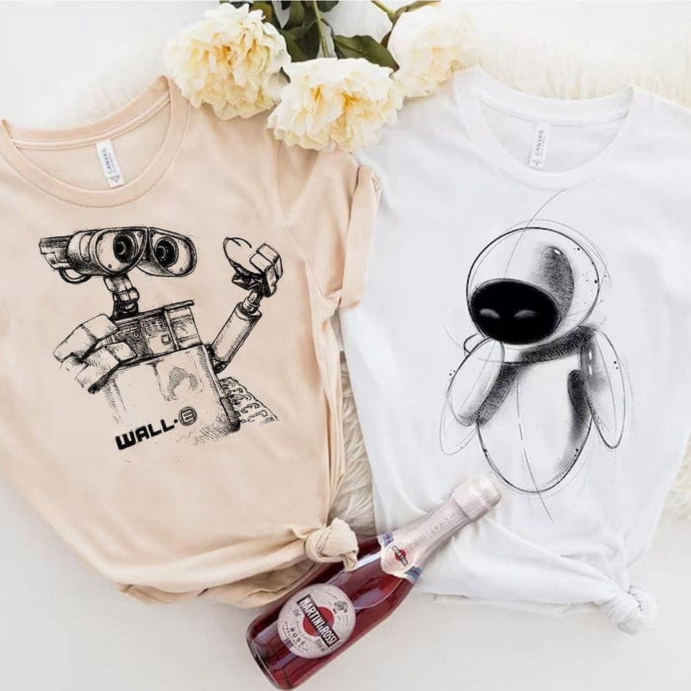 Disney Pixar Wall-E and Eve Sketch Graphic T-Shirt, Disney Couple ...