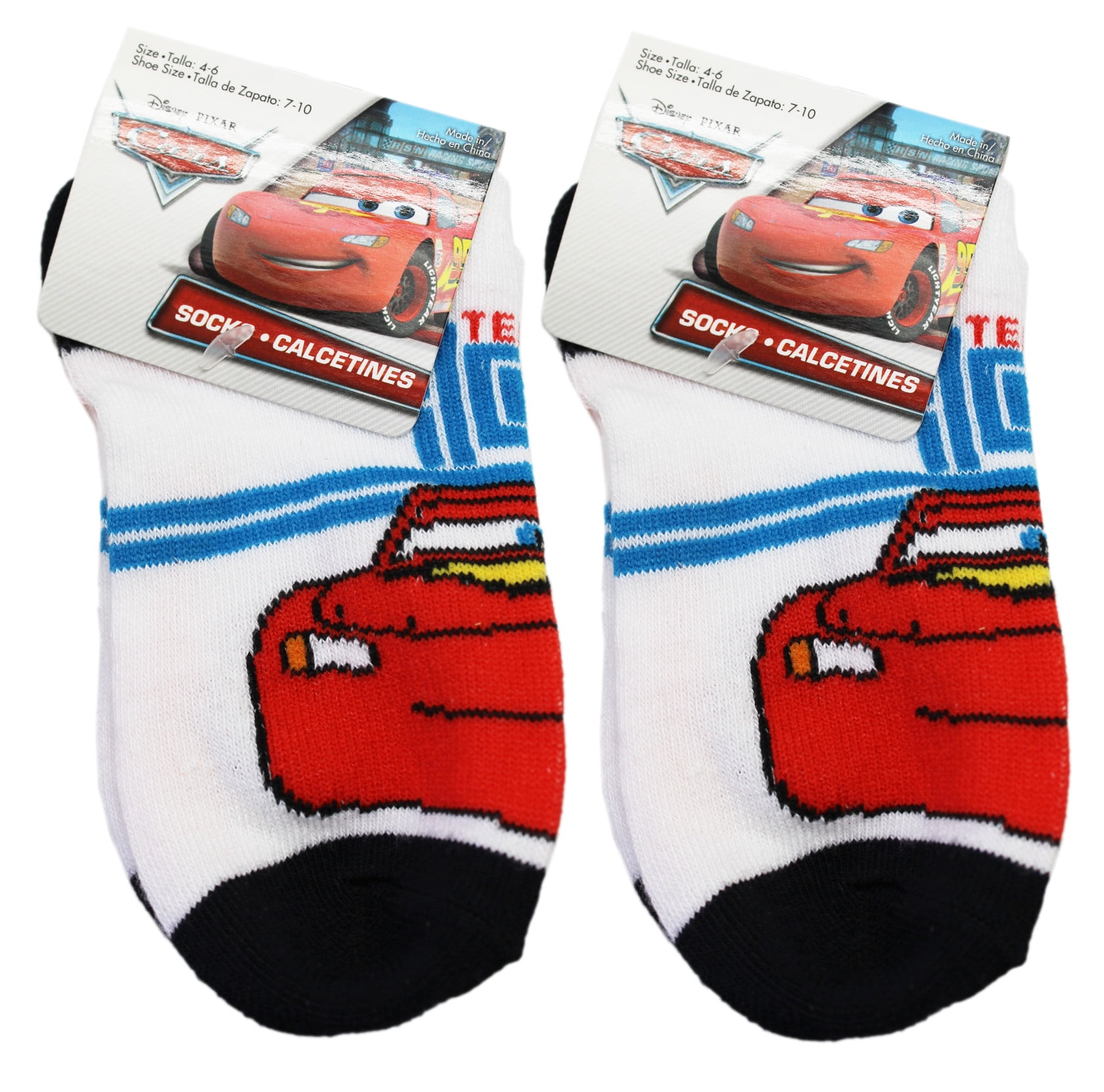 Disney Pixar's Cars Lightning McQueen White/Black Kids Socks (Size 4-6 ...