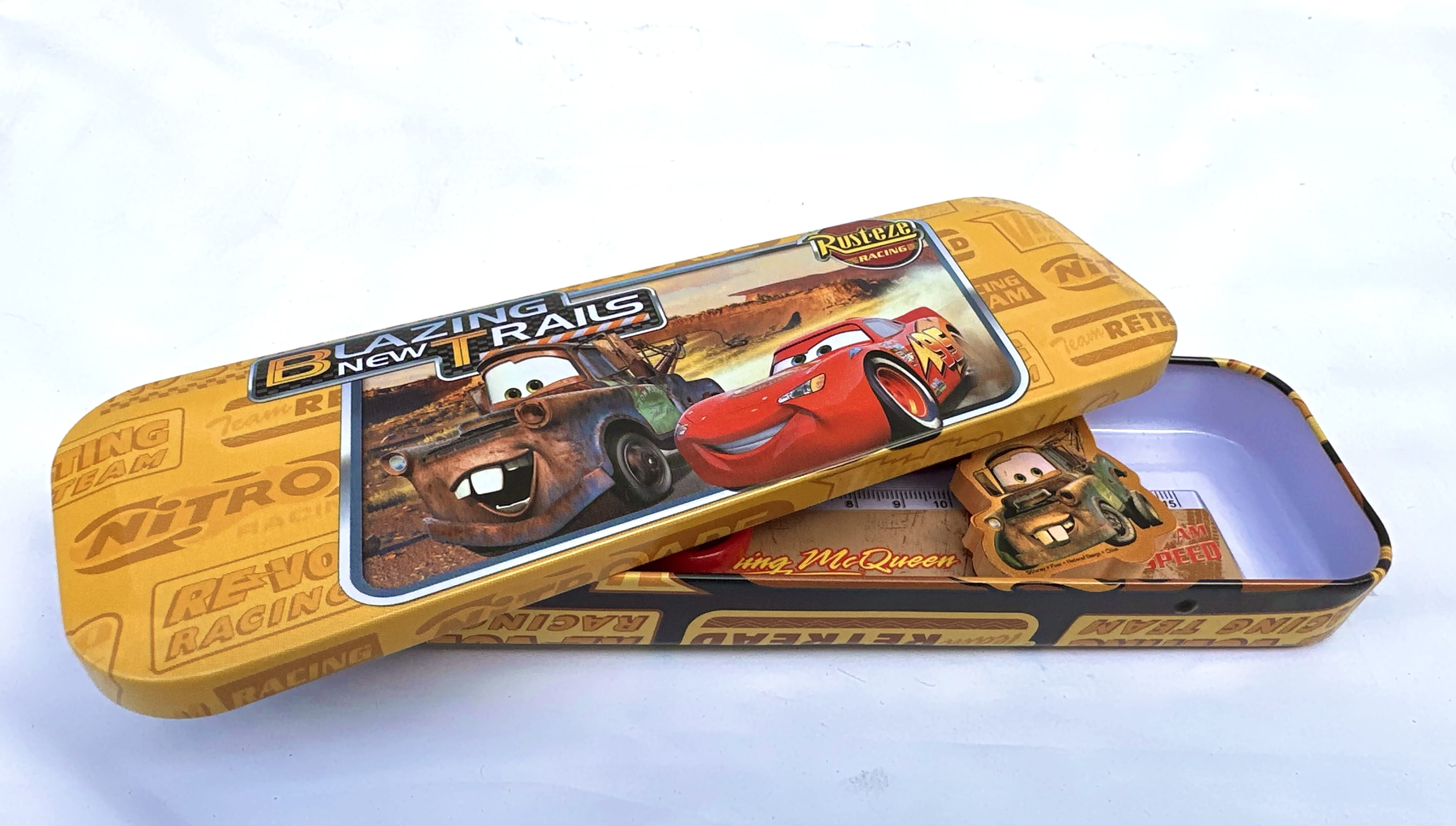 Disney Pixar's Cars Pencil Case - Cars Mcqueen Mater Blazing rails Tin ...